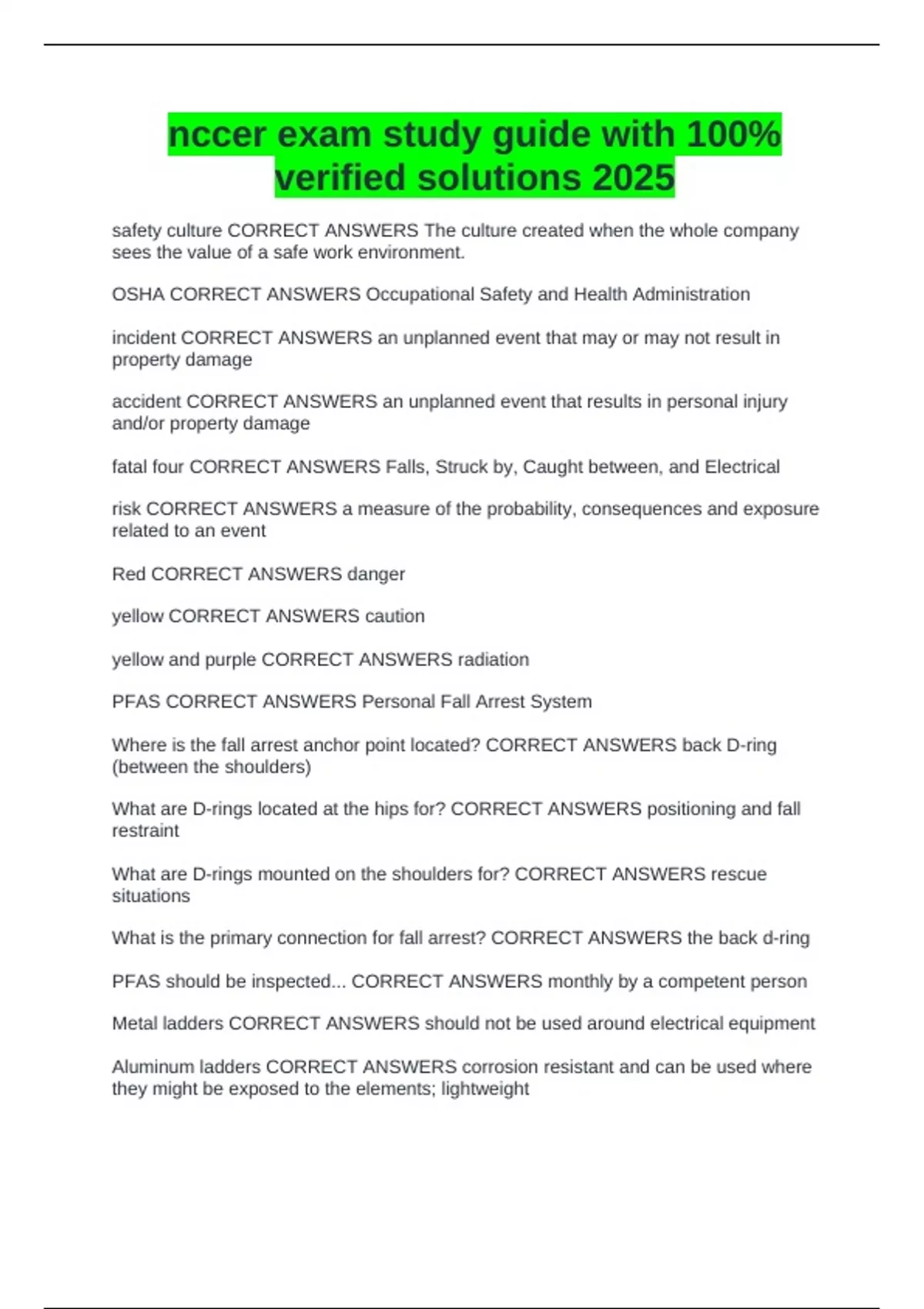 nccer exam study guide with 100% verified solutions 2025 - NCCER ...