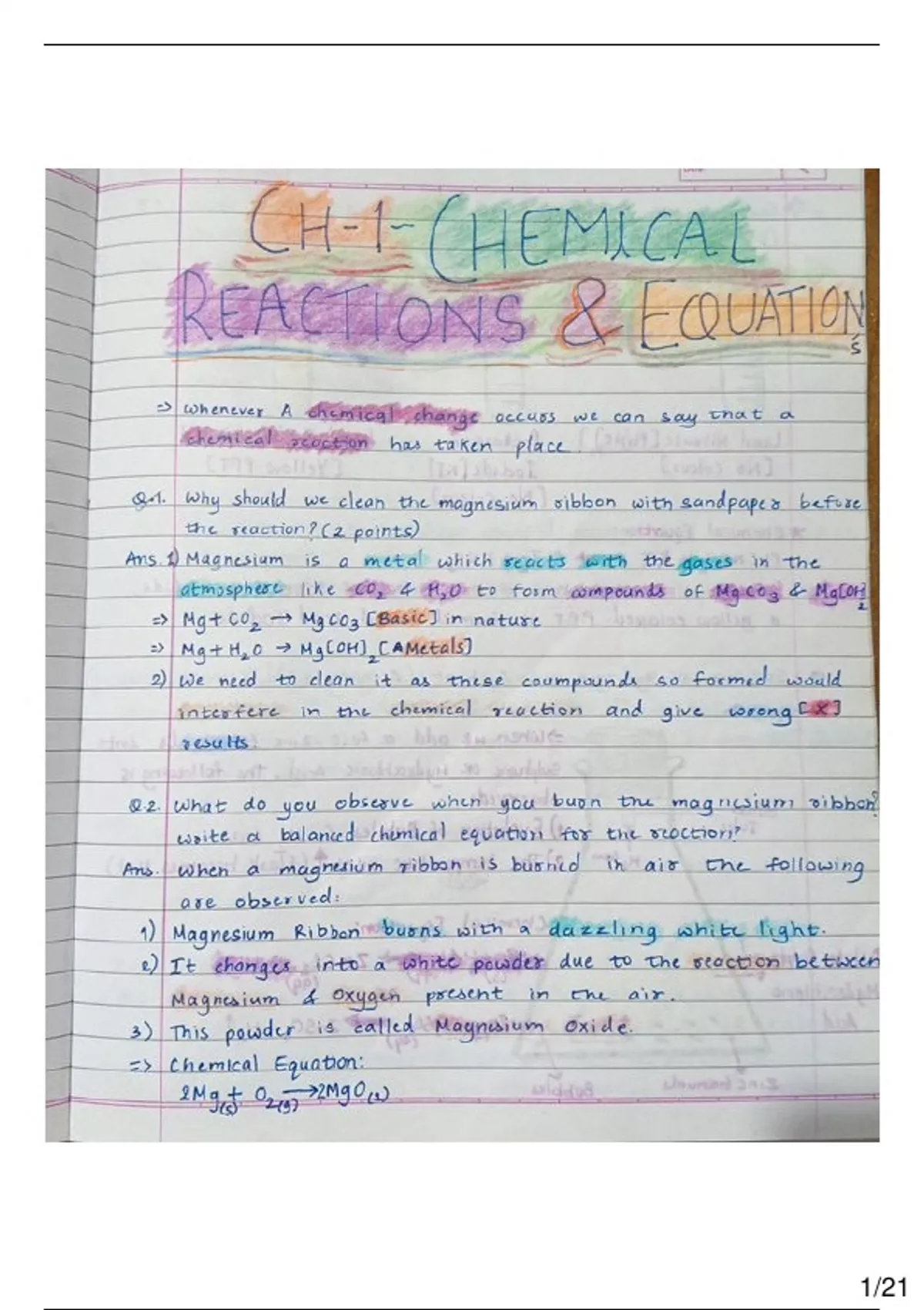 Summary NCERT Textbook Class 10 Science | CLASS 10 CH: CHEMICAL ...
