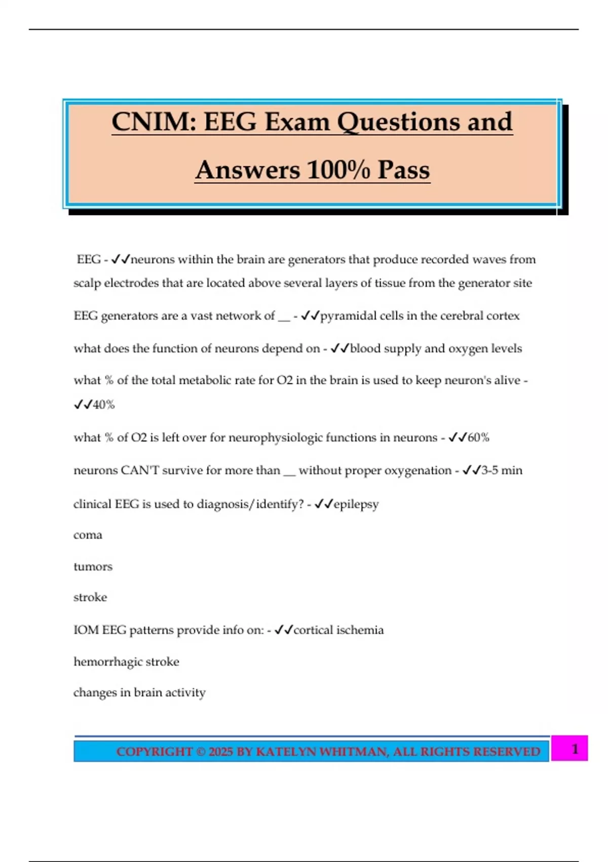 CNIM: EEG Exam Questions and Answers 100% Pass - Cnim - Stuvia US