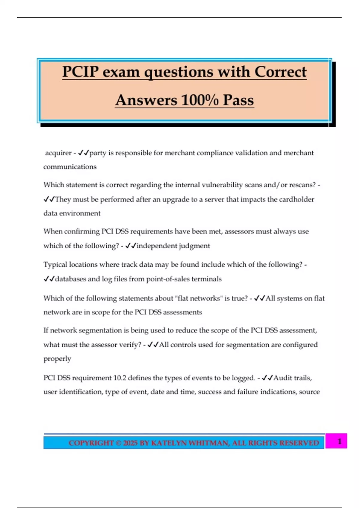 PCIP exam questions with Correct Answers 100% Pass - PCIP - Stuvia US