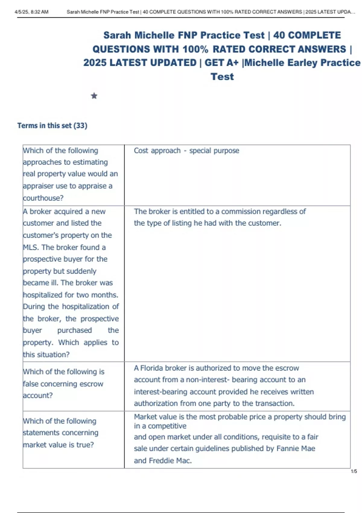 Sarah Michelle FNP Practice Test | 40 COMPLETE QUESTIONS WITH 100% ...