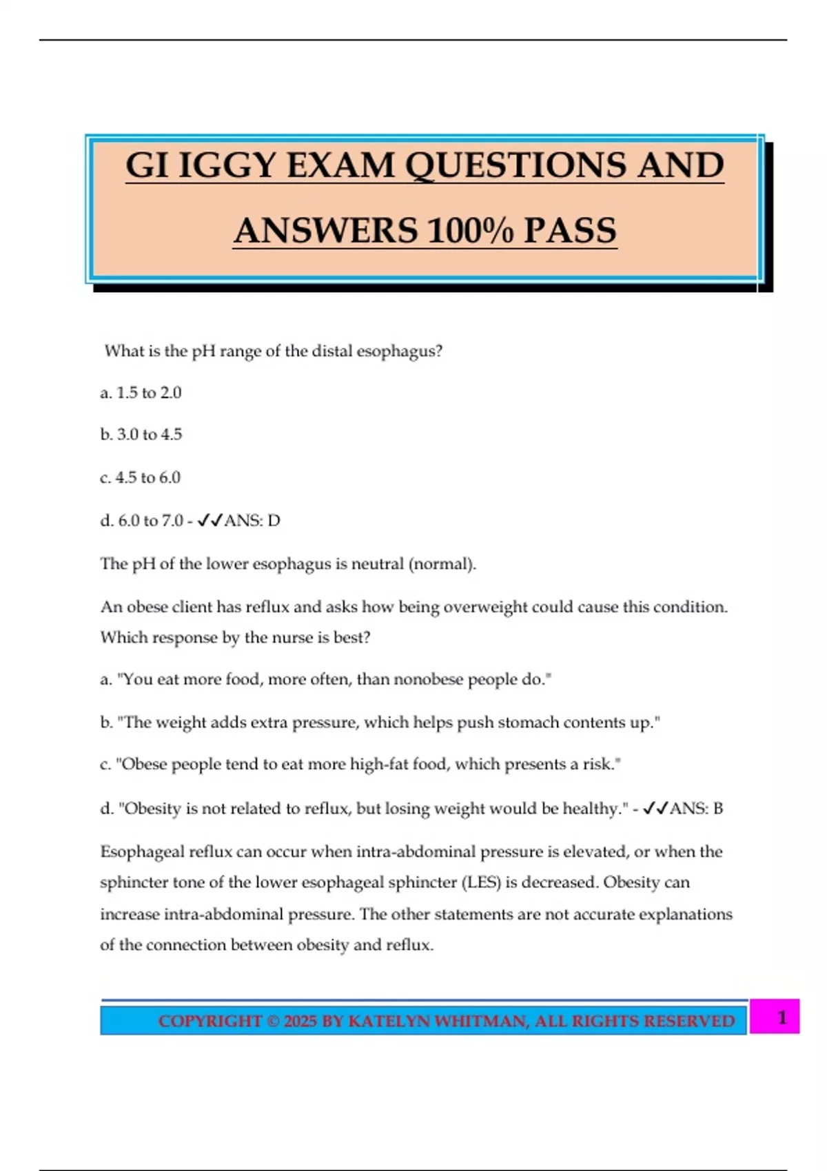 GI IGGY EXAM QUESTIONS AND ANSWERS 100% PASS - Iggy nclex gi - Stuvia US