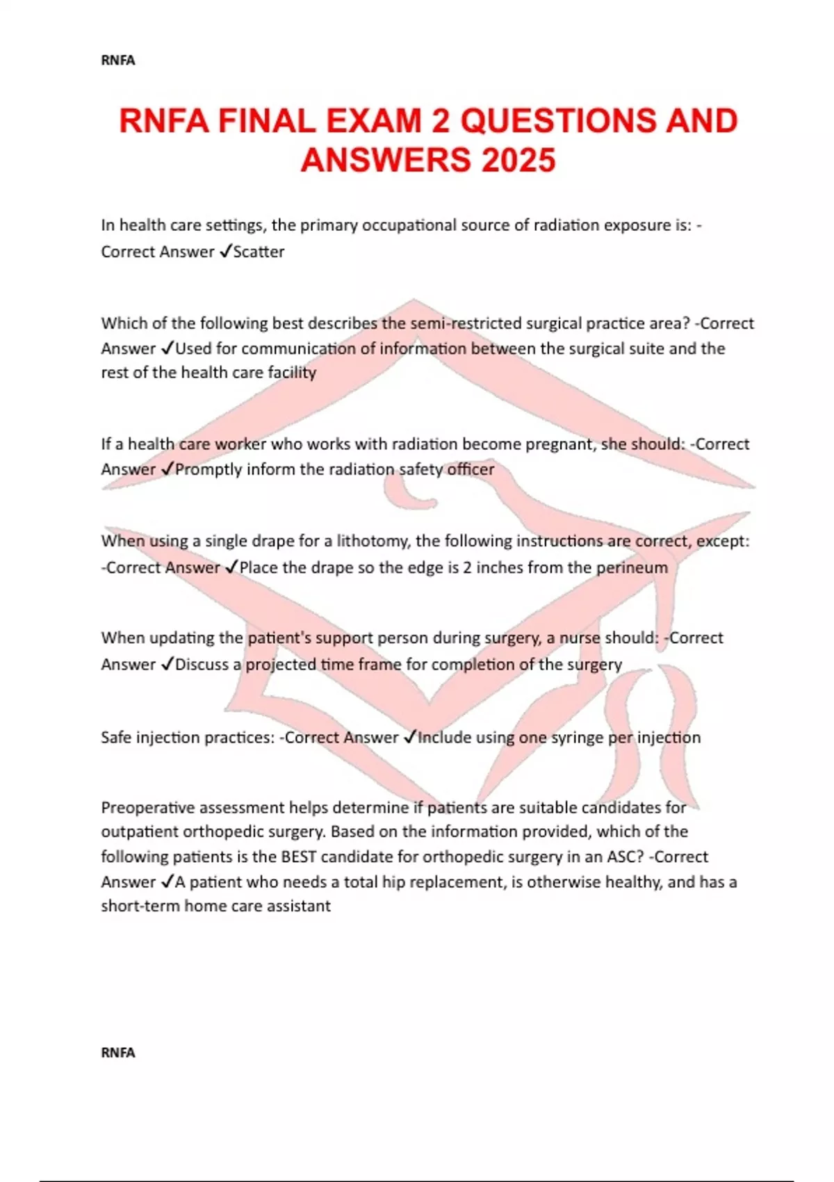 RNFA FINAL EXAM 2 QUESTIONS AND ANSWERS 2025 - RNFA - Stuvia US