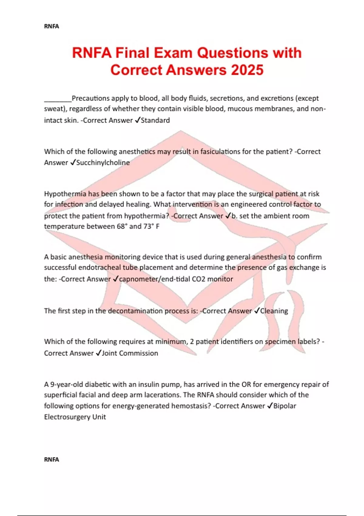 RNFA Final Exam Questions with Correct Answers 2025 - RNFA - Stuvia US