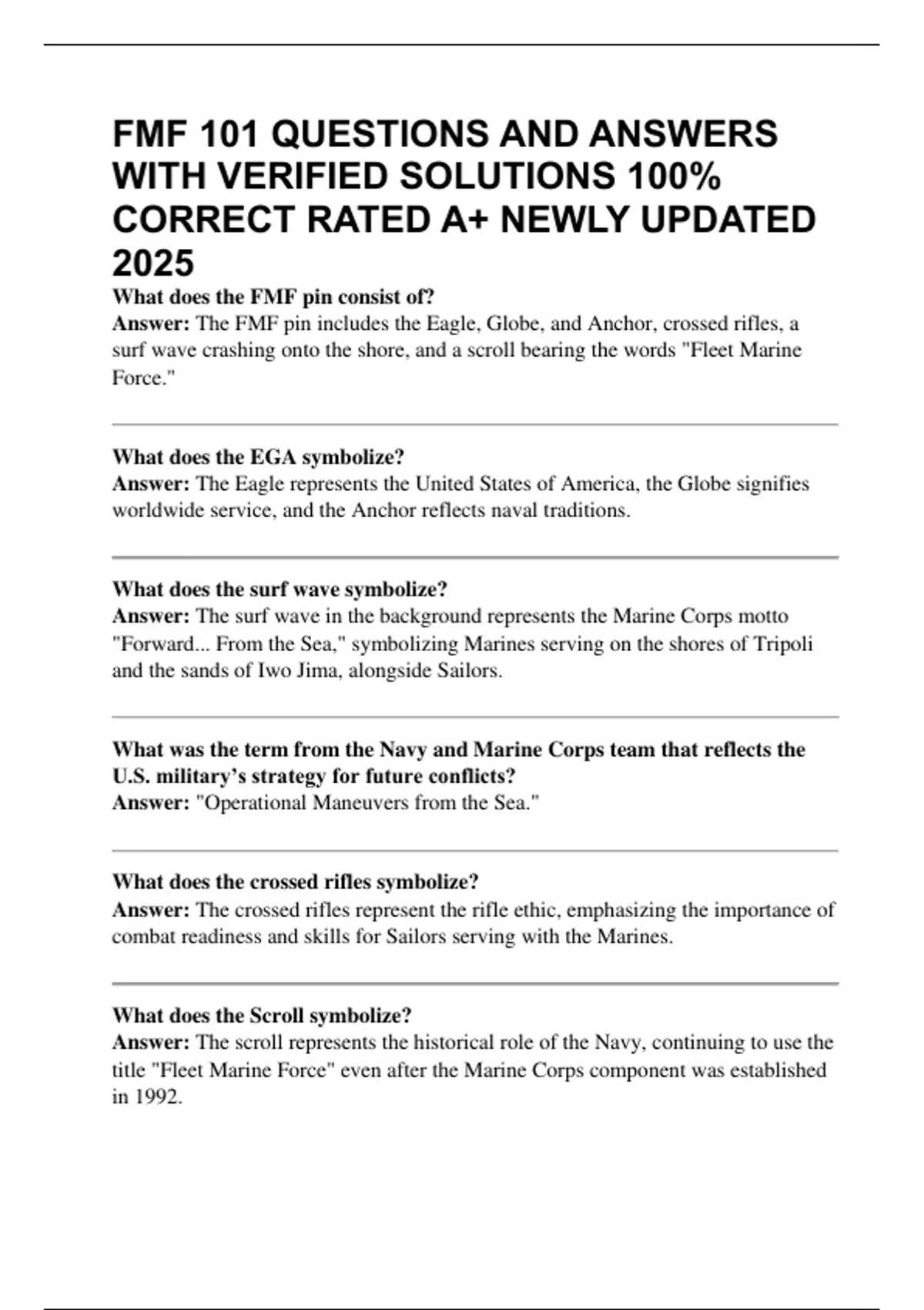 FMF 101 QUESTIONS AND ANSWERS WITH VERIFIED SOLUTIONS 100% CORRECT ...