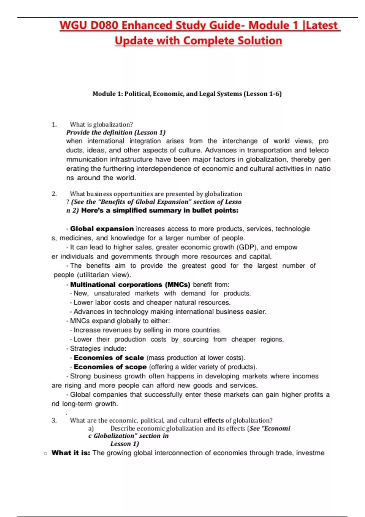 WGU D080 Enhanced Study Guide- Module 1 |Latest Update with Complete ...