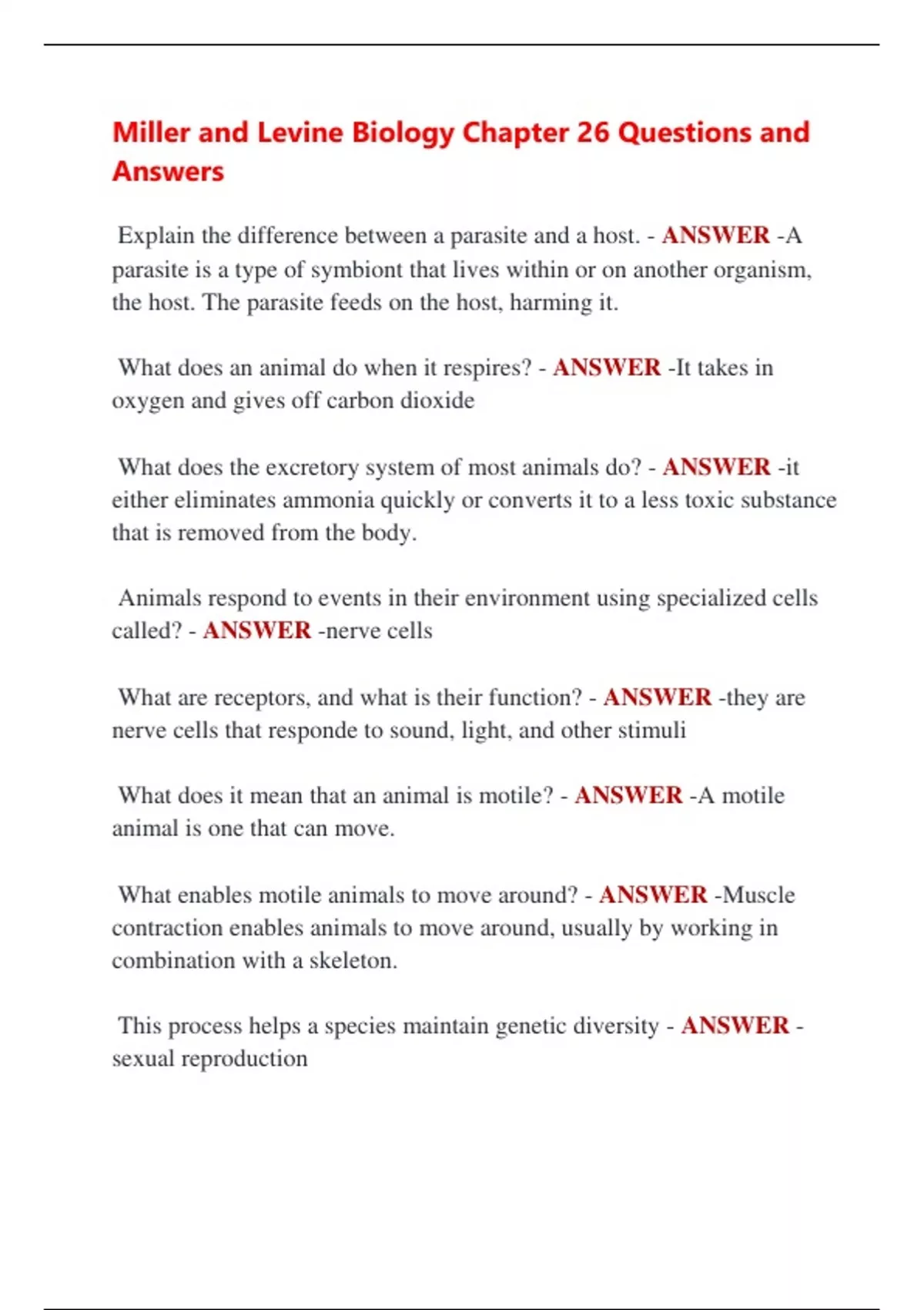 Miller and Levine Biology Chapter 26 Questions and Answers - Miller and ...