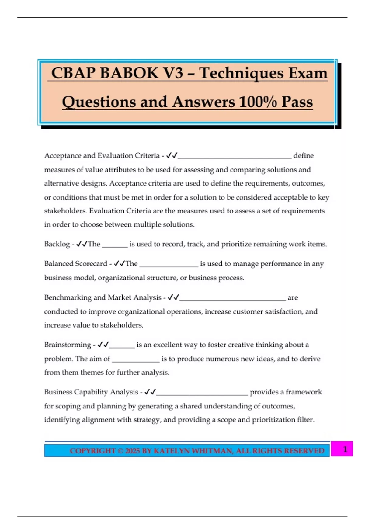CBAP BABOK V3 – Techniques Exam Questions and Answers 100% Pass - BABOK ...