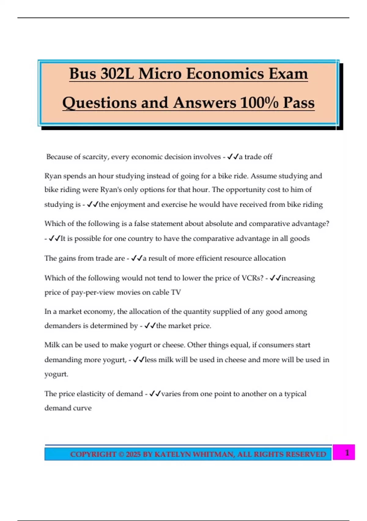 Bus 302L Micro Economics Exam Questions and Answers 100% Pass - BUS ...