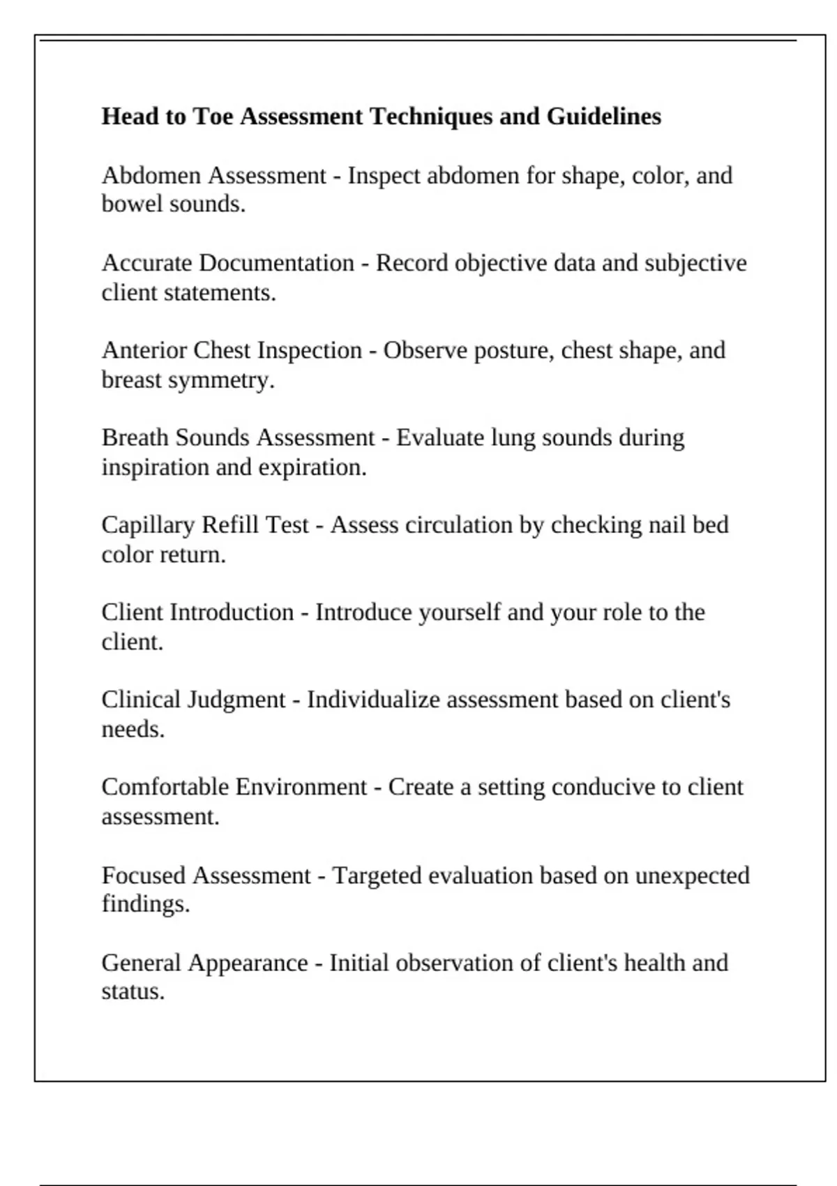 Head to Toe Assessment Techniques and Guidelines - Head to Toe ...