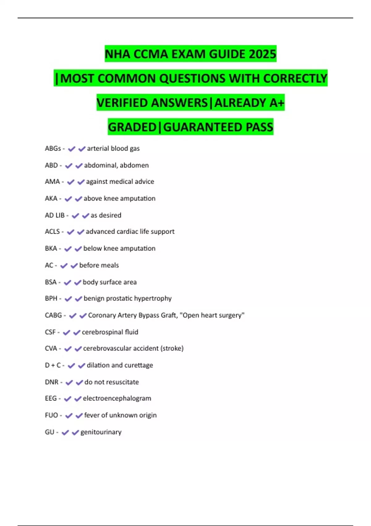 NHA CCMA Full Exam Practice Pack | 2025 Latest Questions with Verified ...