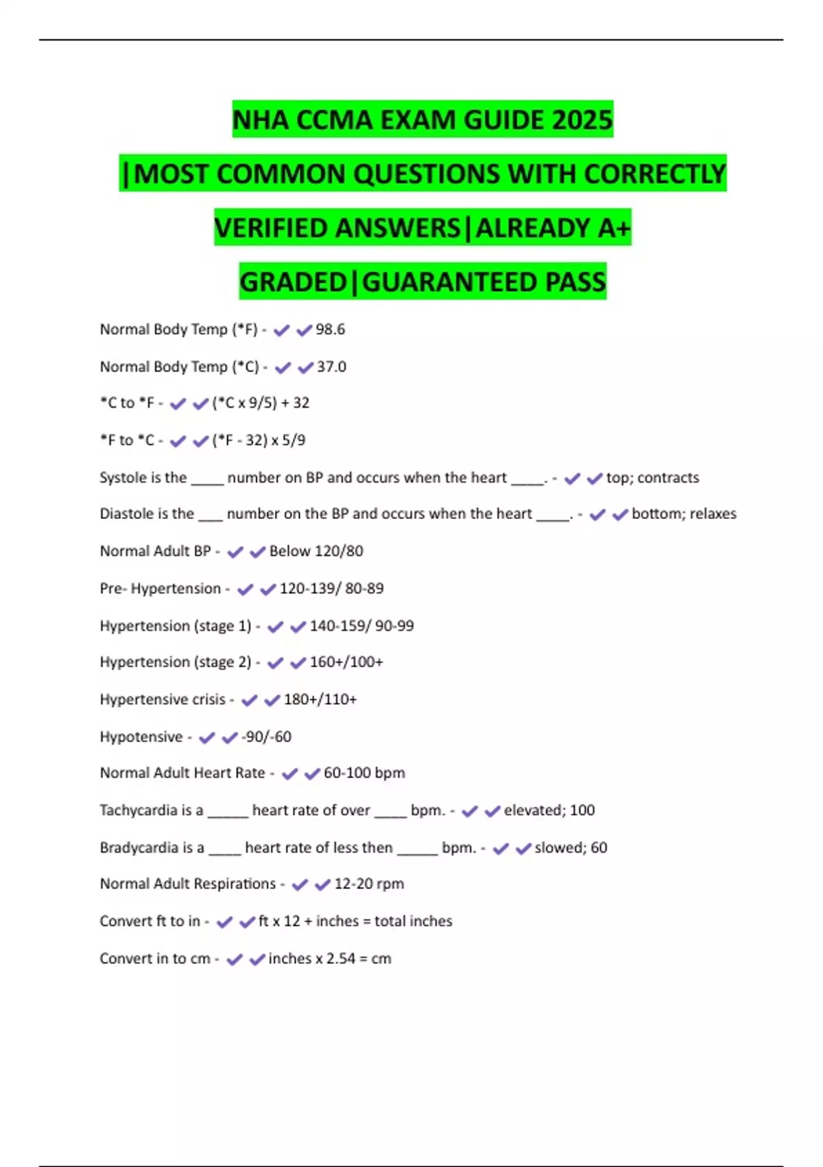 NHA CCMA EXAM GUIDE 2025 |MOST COMMON QUESTIONS WITH CORRECTLY VERIFIED ...