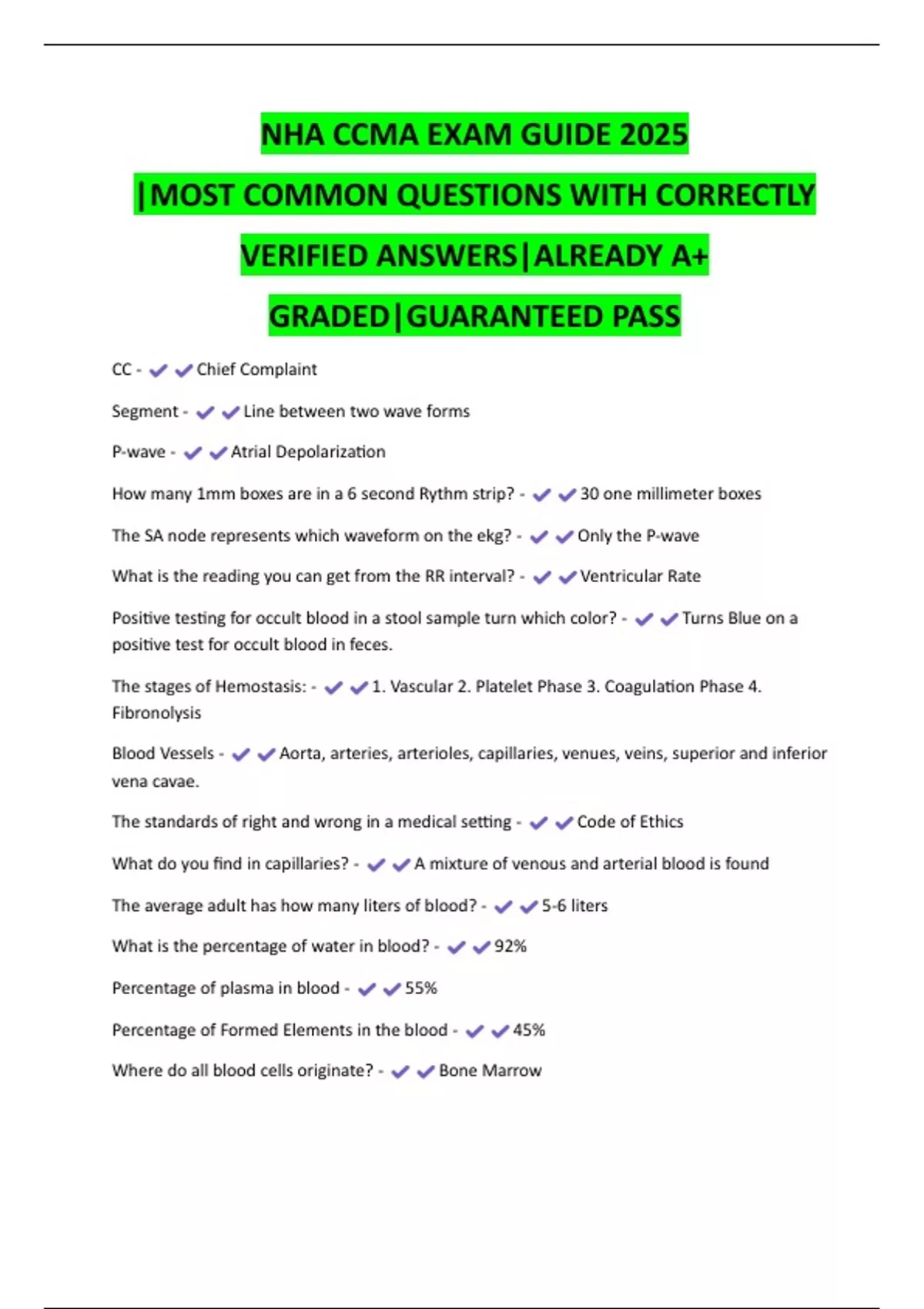 NHA CCMA Clinical Assessment Guide 2025 | Accurate Answers | Exam Ready - NHA - Stuvia NL