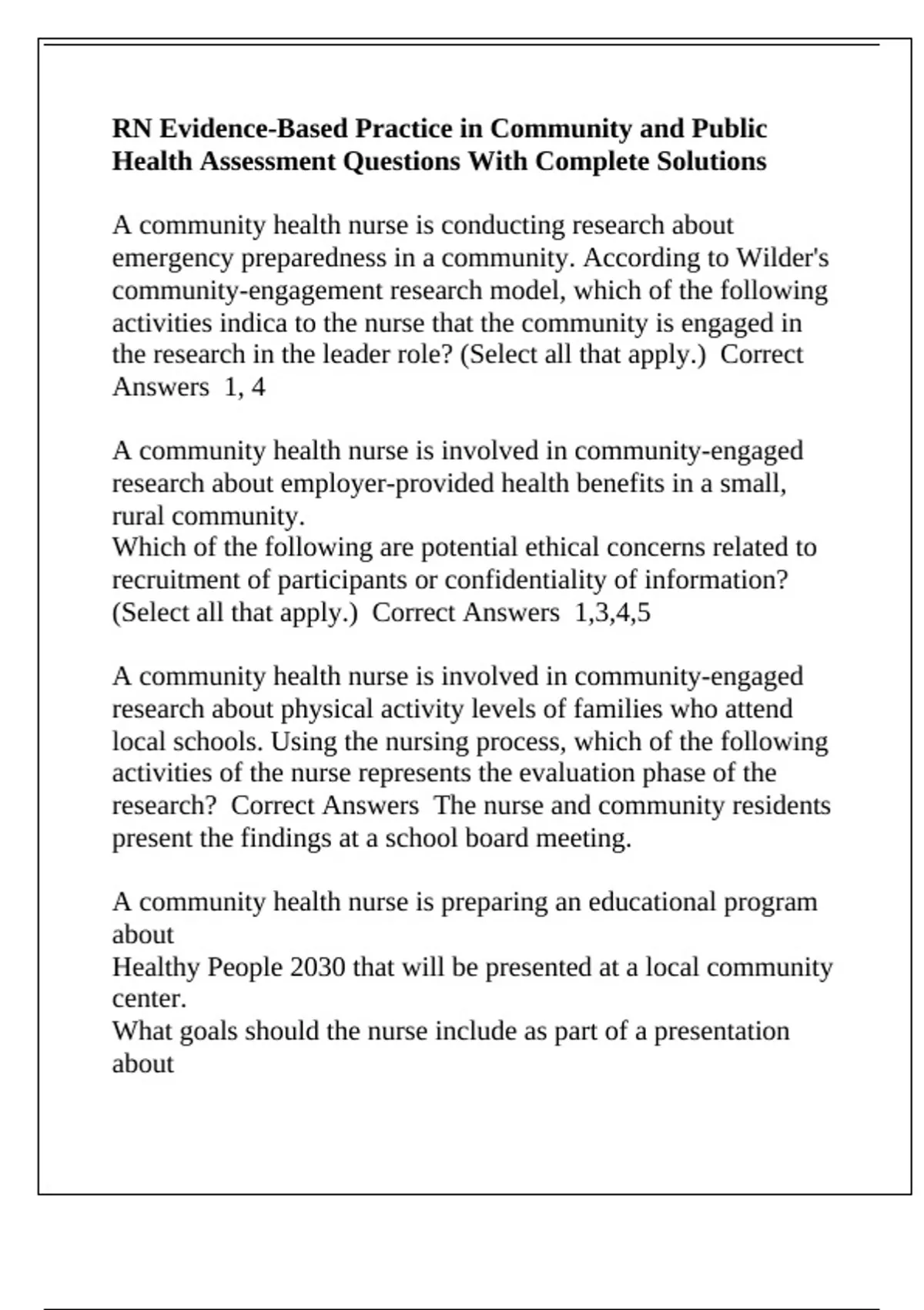 RN Evidence-Based Practice in Community and Public Health Assessment ...