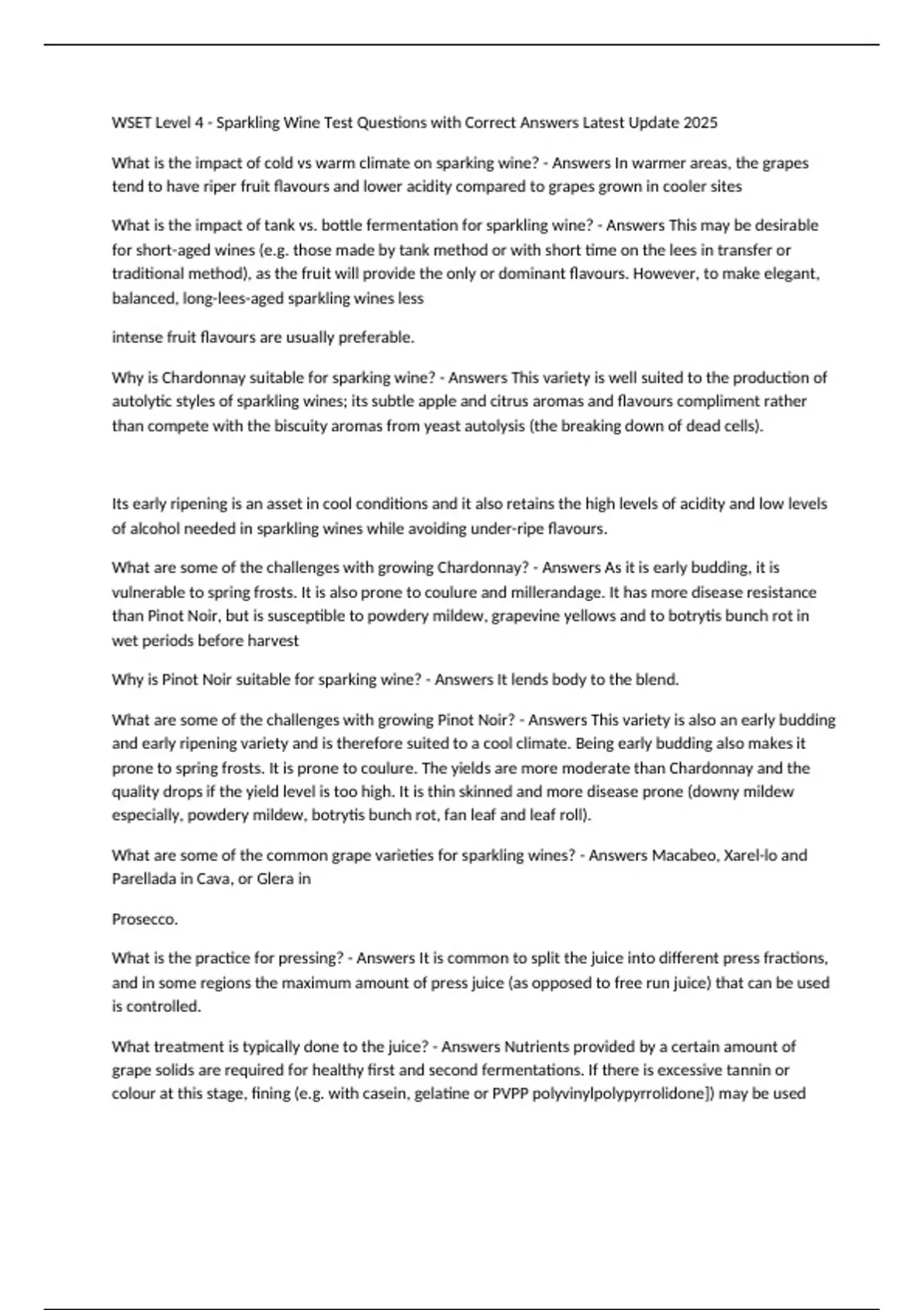 WSET Level 4 - Sparkling Wine Test Questions with Correct Answers ...