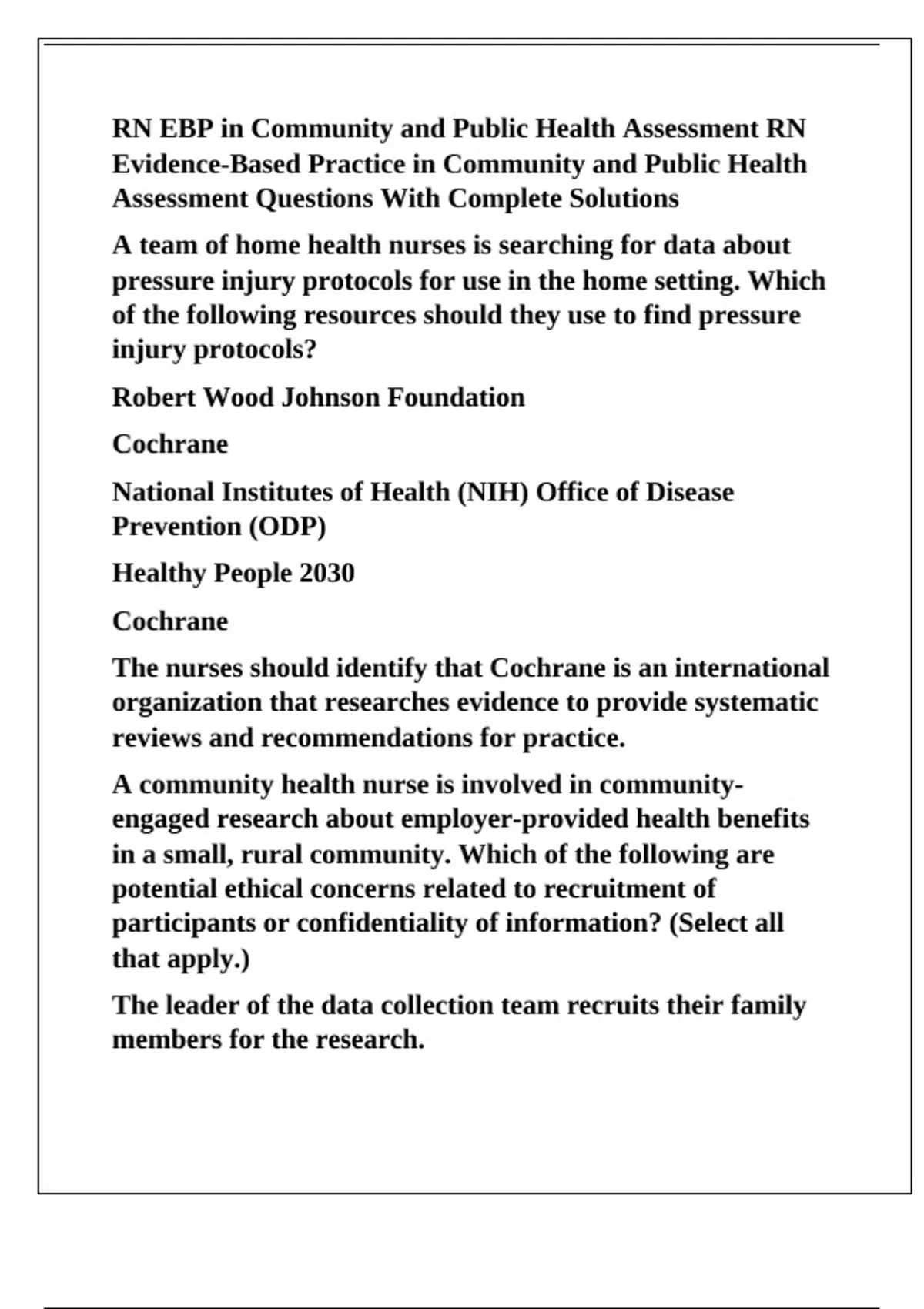 RN EBP in Community and Public Health Assessment RN Evidence-Based ...