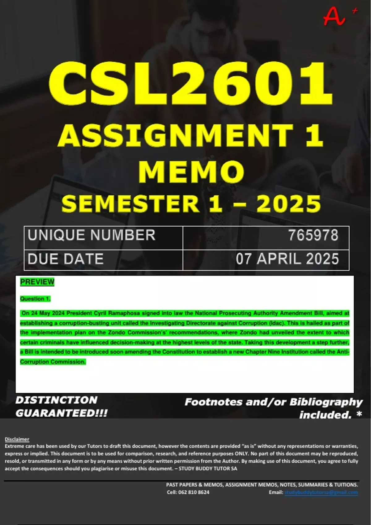 CSL2601 ASSIGNMENT 1 MEMO - SEMESTER 1 - 2025 - UNISA – DUE DATE: - 7 ...