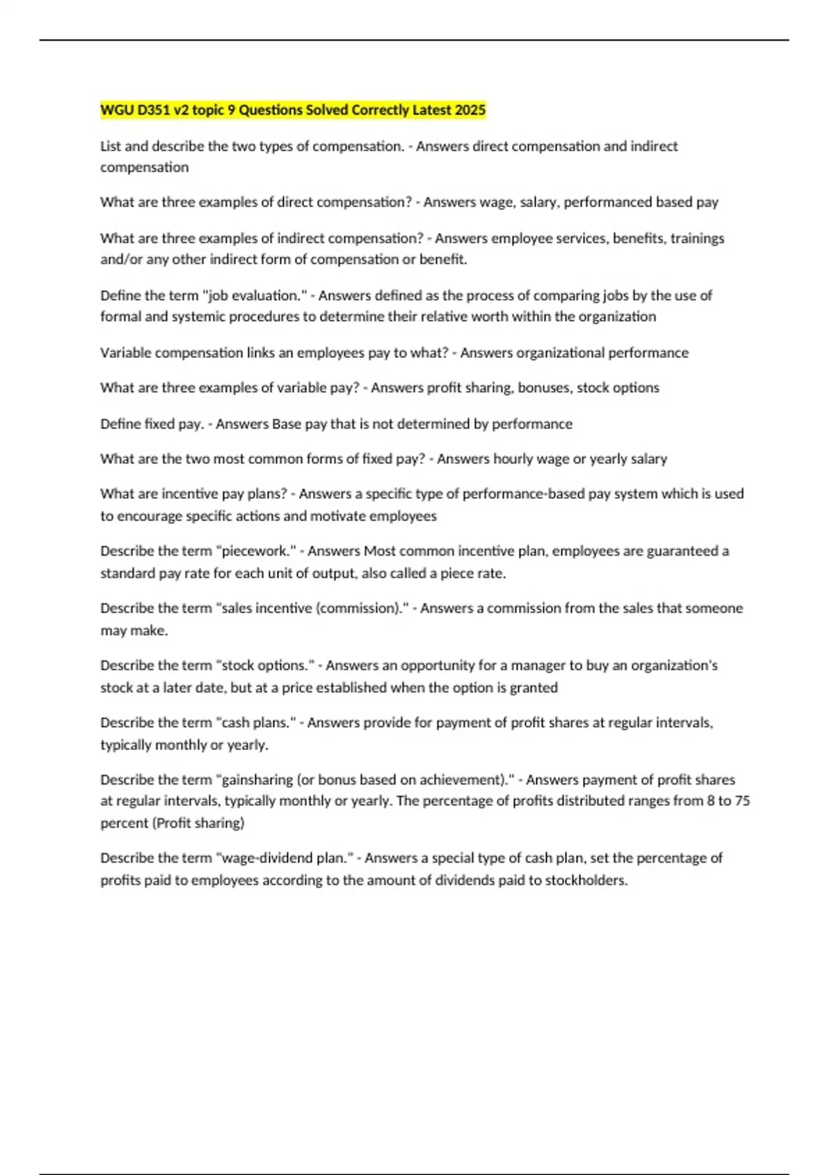 WGU D351 v2 topic 9 Questions Solved Correctly Latest 2025 - WGU D351 ...