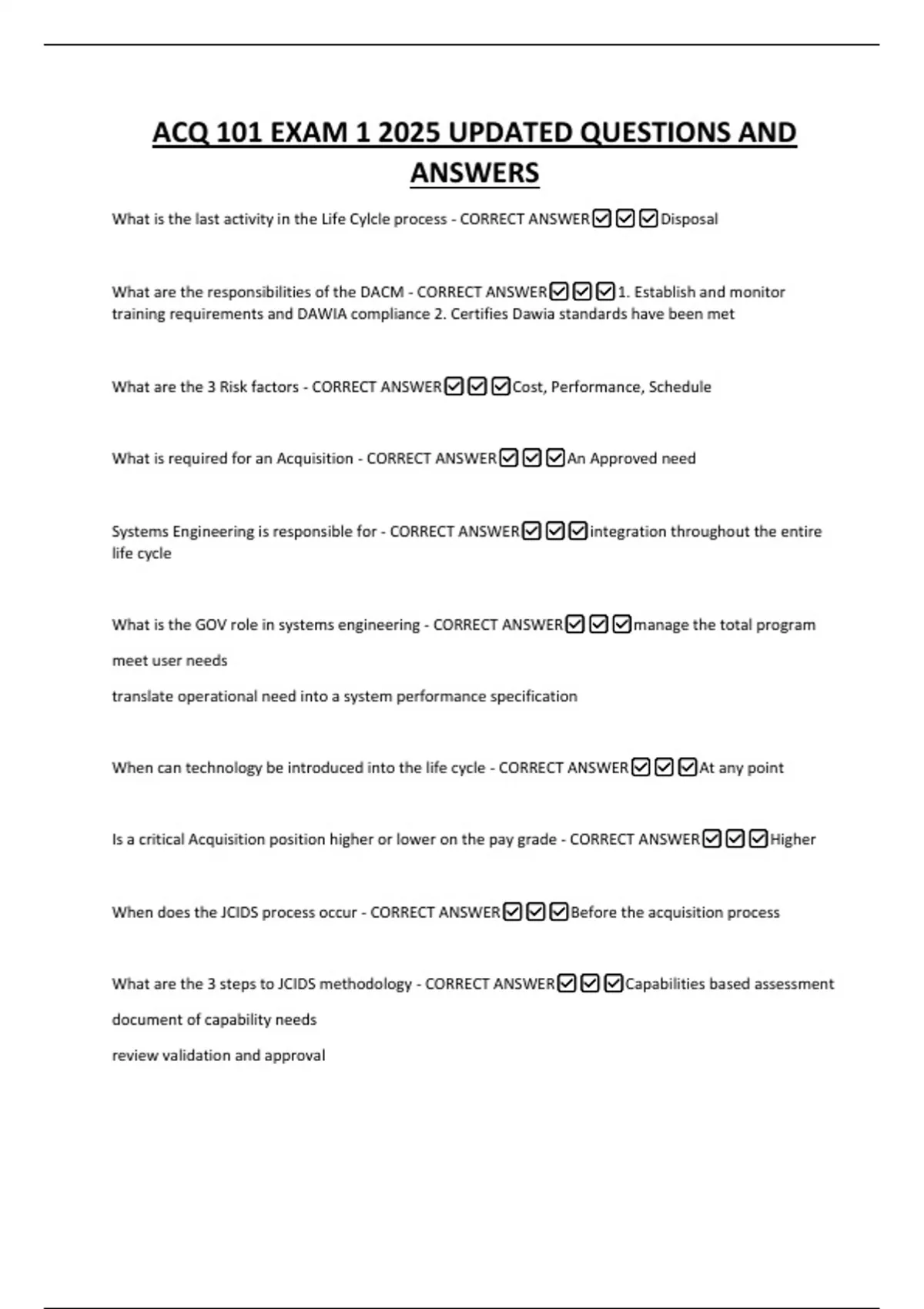 ACQ 101 EXAM 1 2025 UPDATED QUESTIONS AND ANSWERS - ACQ 101 - Stuvia US