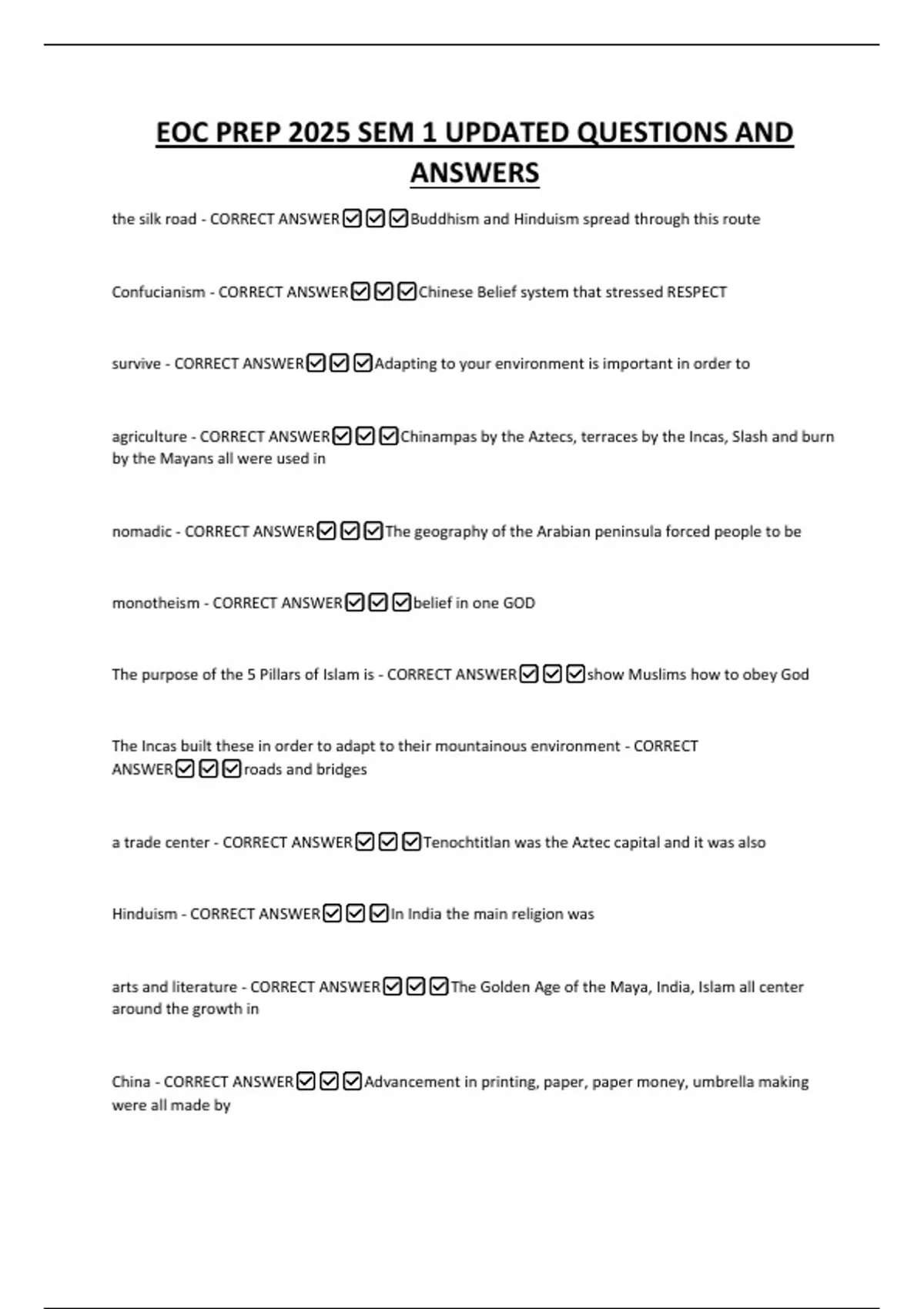 EOC PREP 2025 SEM 1 UPDATED QUESTIONS AND ANSWERS - EOC - Stuvia US