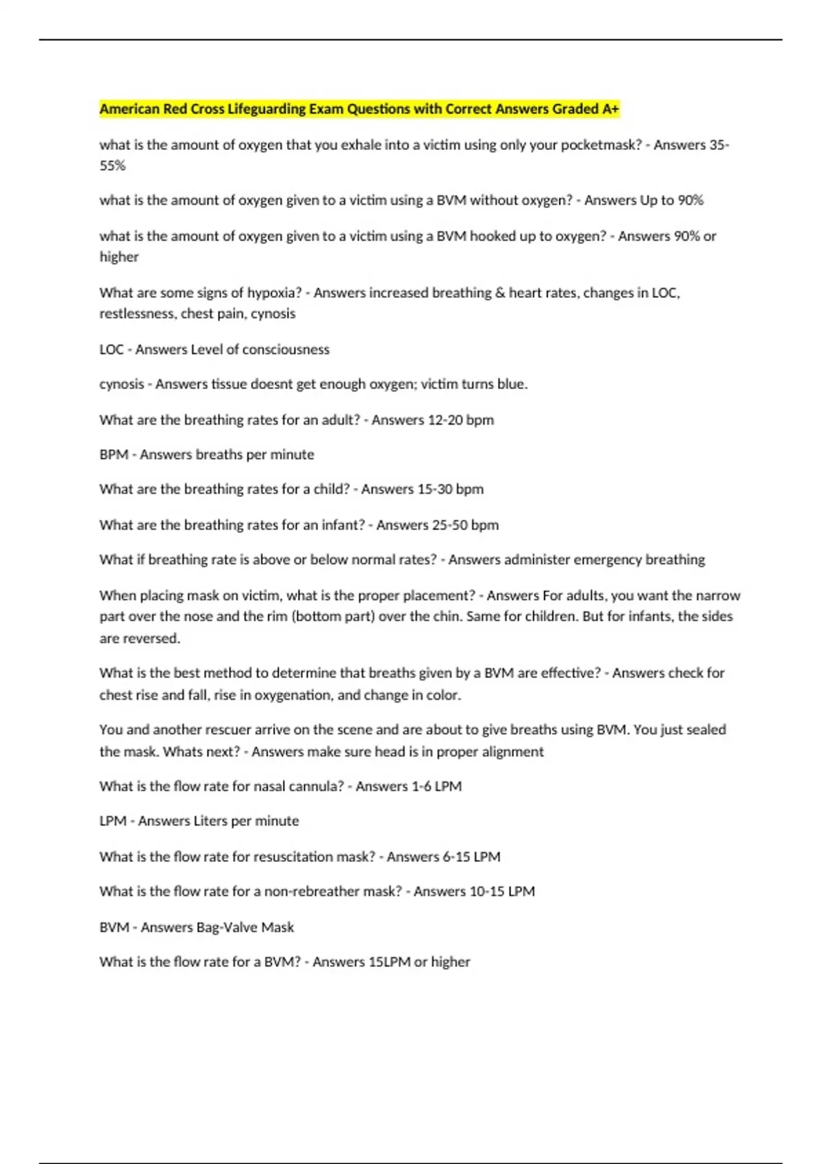 American Red Cross Lifeguarding Exam Questions with Correct Answers ...