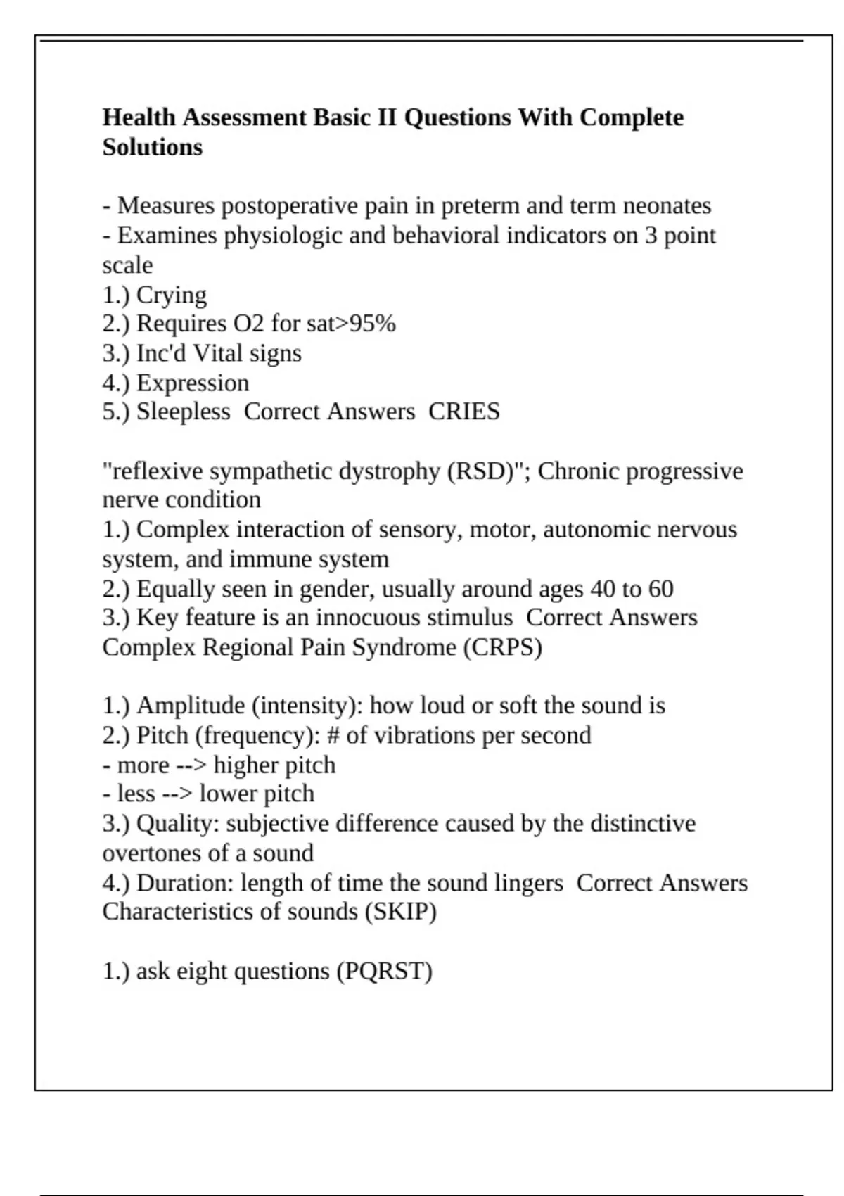 Health Assessment Basic II Questions With Complete Solutions - Health ...