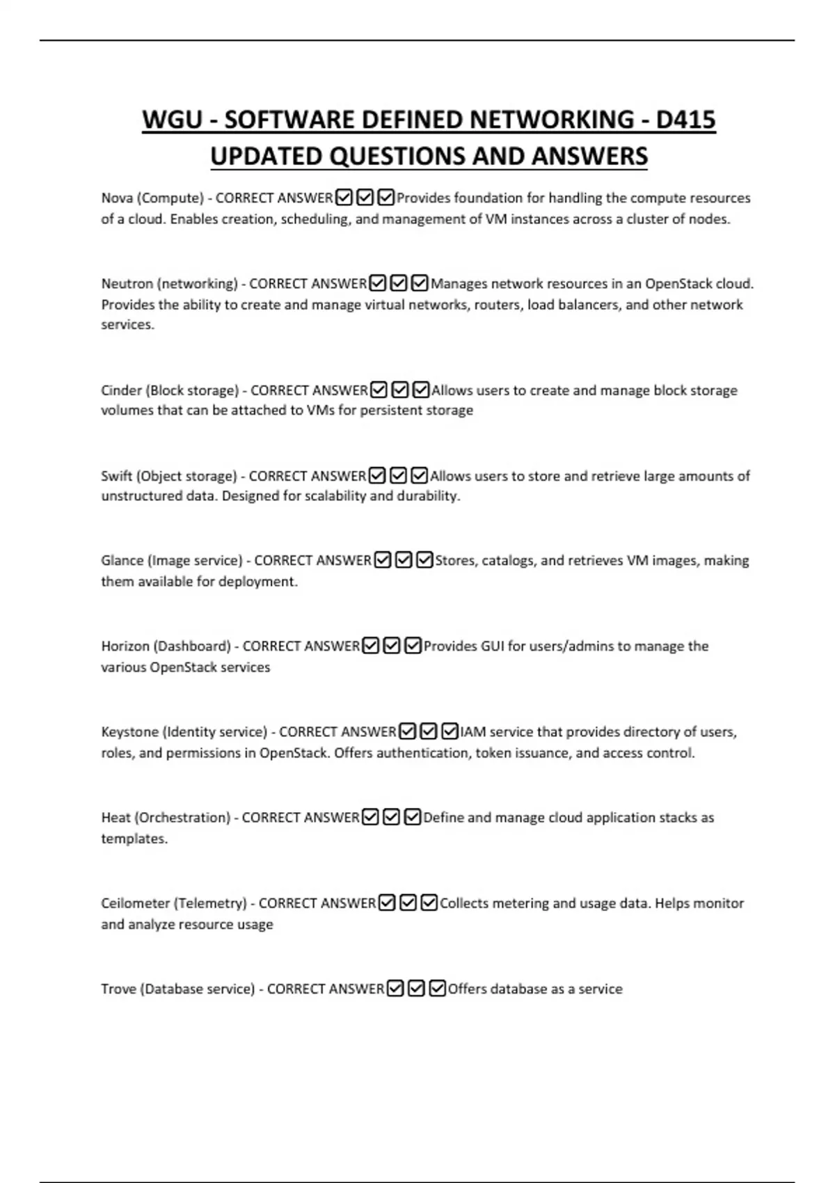 WGU - SOFTWARE DEFINED NETWORKING - D415 UPDATED QUESTIONS AND ANSWERS ...