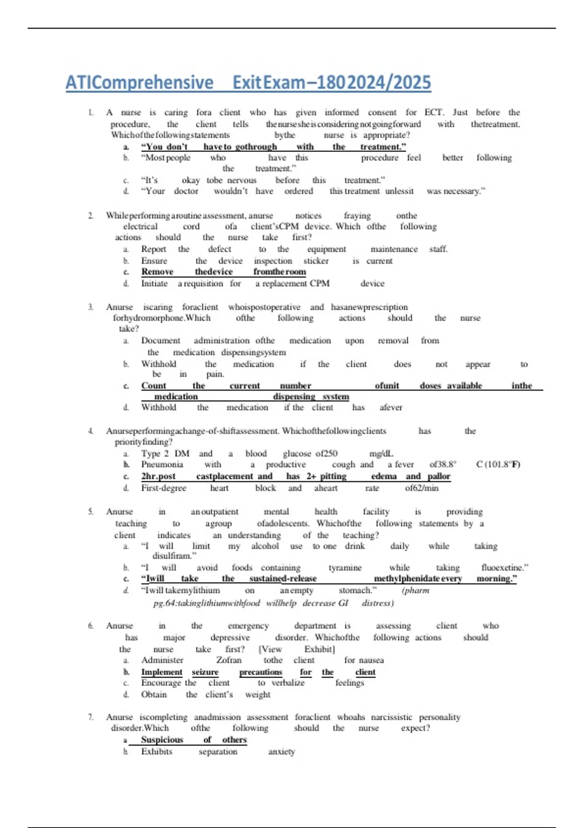 ATIComprehensive Exit Exam –180 2024/2025ATIComprehensive Exit Exam –180 2024 ...