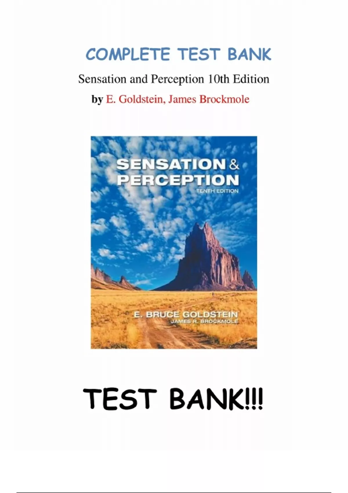 Test Bank For Sensation and Perception 11th Edition by E. Bruce ...
