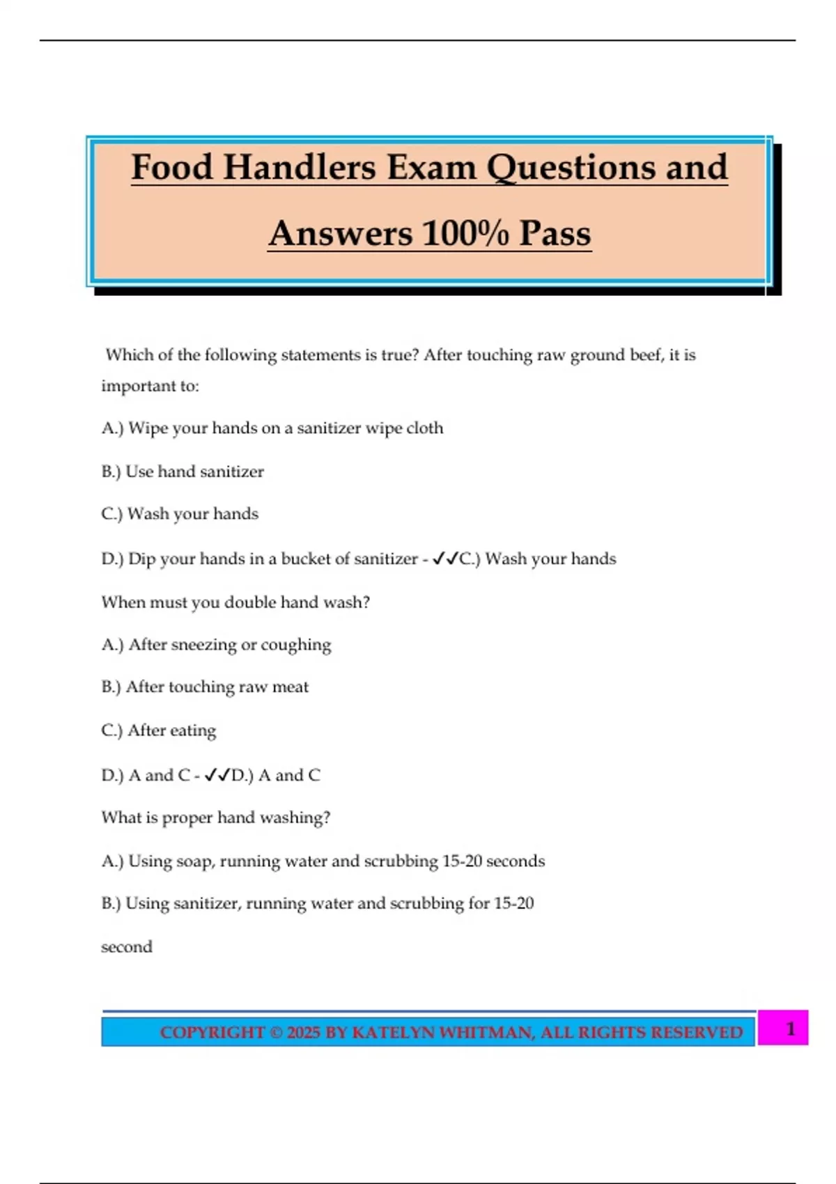 Food Handlers Exam Questions and Answers 100% Pass - Food handlers ...