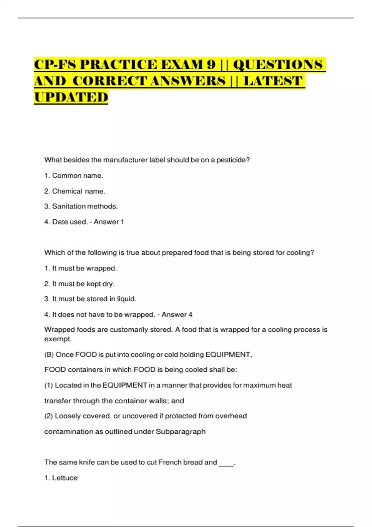 PACKAGE DEAL ALL ABOUT CP-FS EXAM 1, CERTIFIED PROFESSIONAL FOOD SAFETY (CP-FS) EXAM, CP-FS ...