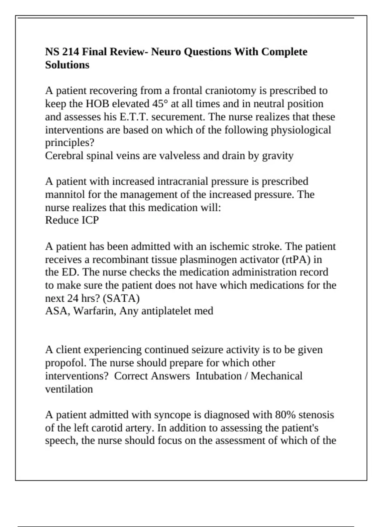NS 214 Final Review-Questions With Complete Solutions - NS 214 - Stuvia US