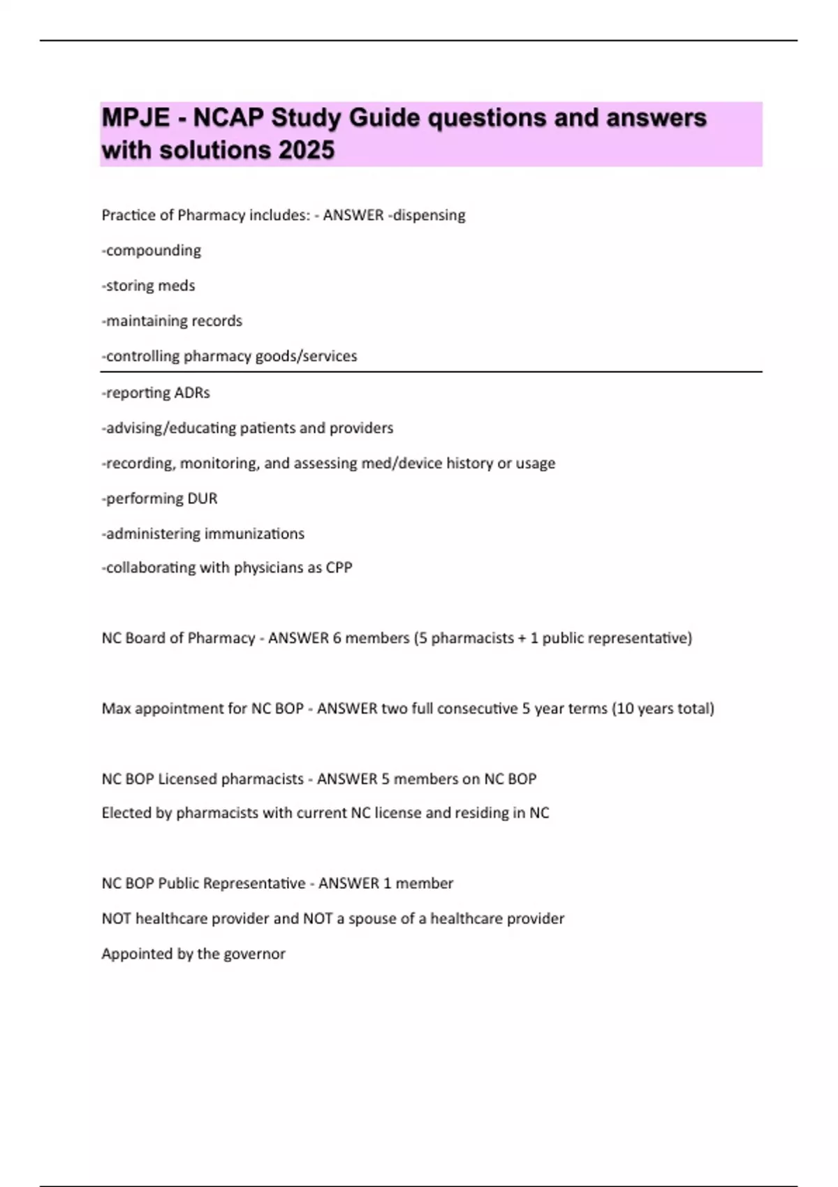 MPJE - NCAP Study Guide questions and answers with solutions 2025 - FPGEE - Stuvia US