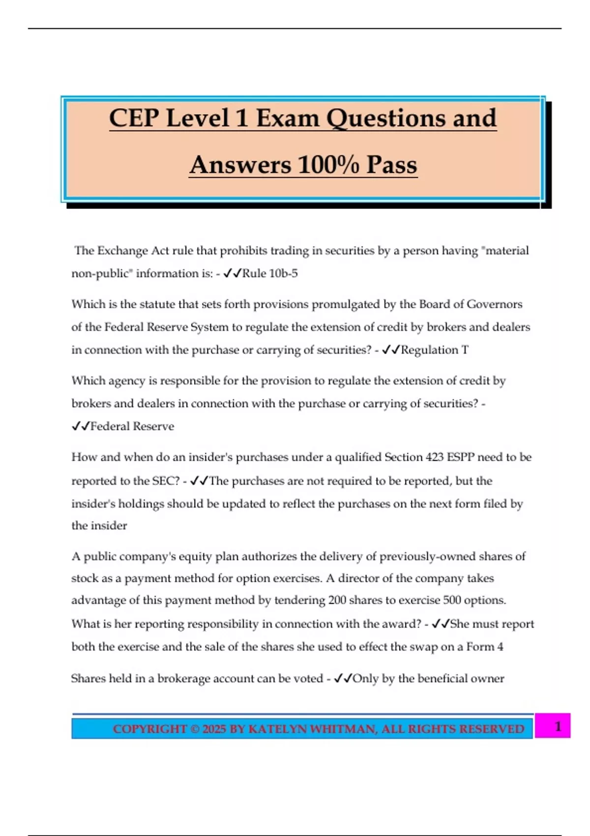 CEP Level 1 Exam Questions and Answers 100% Pass - Ibhre - Stuvia US