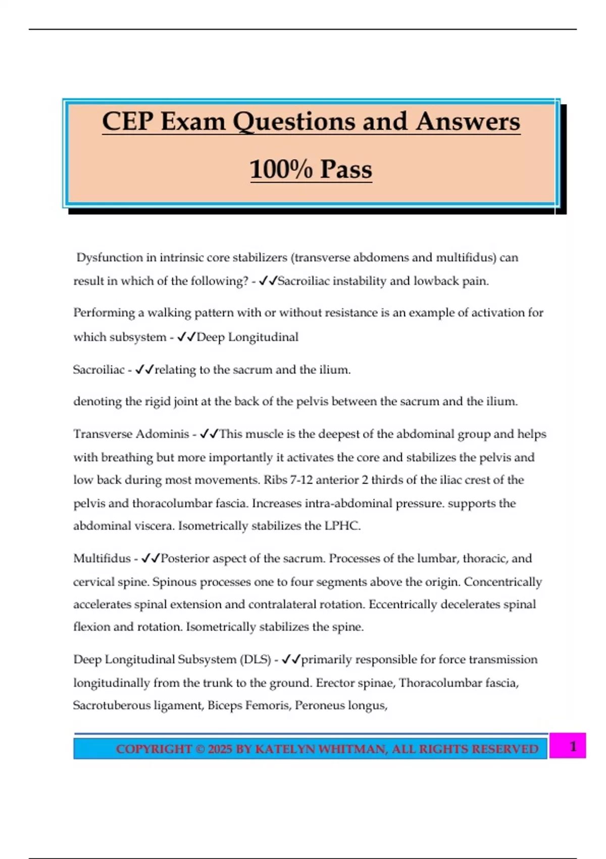 CEP Exam Questions and Answers 100% Pass - Ibhre - Stuvia US