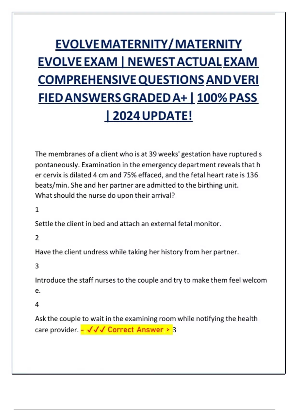 2025 Evolve Maternity Obstetrics Exam Test Bank (BUNDLE) With 1300 ...