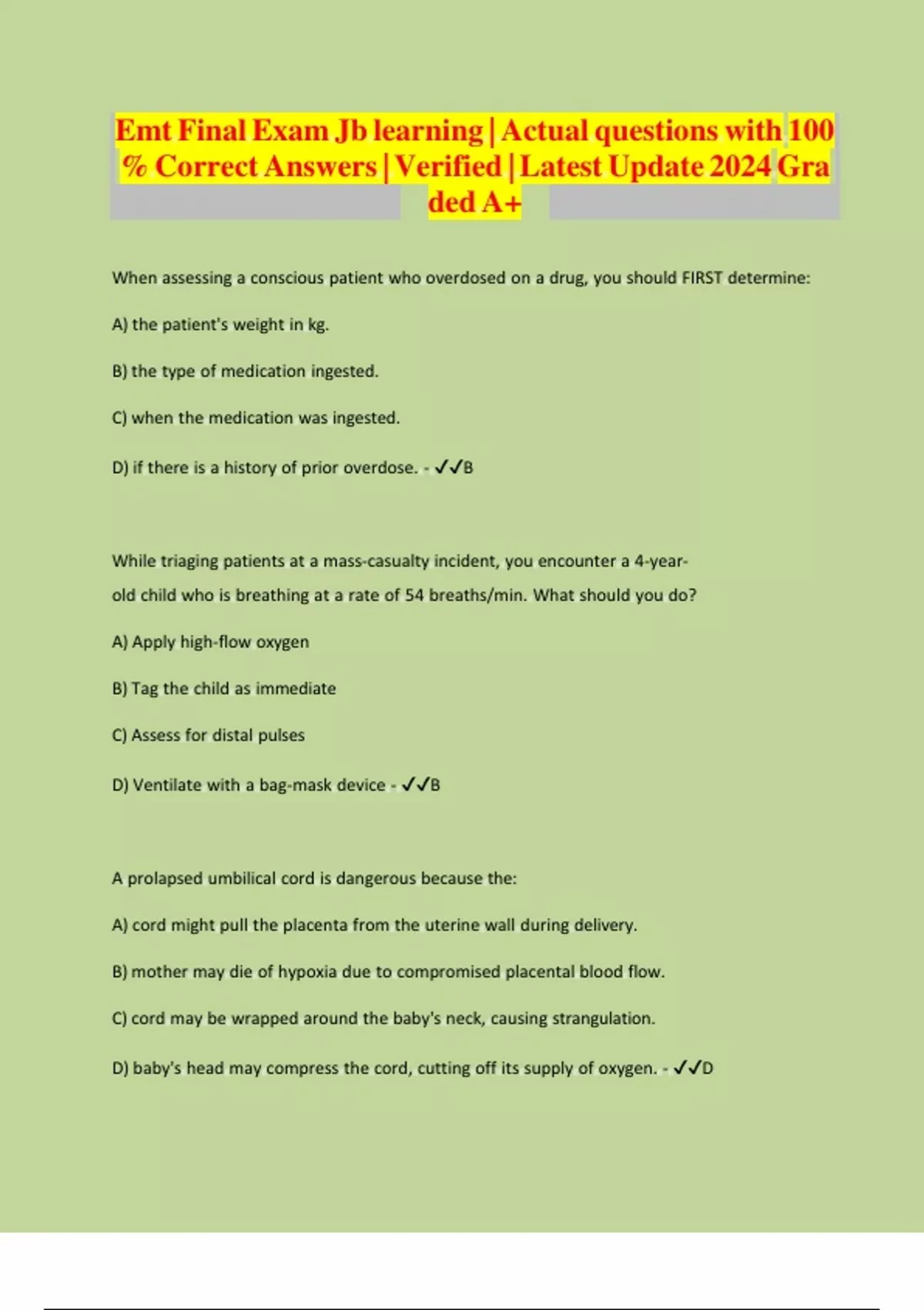 2025 EMT JB LEARNING FINAL EXAM TEST BANK WITH 500 EXAM PREP QUESTIONS ...