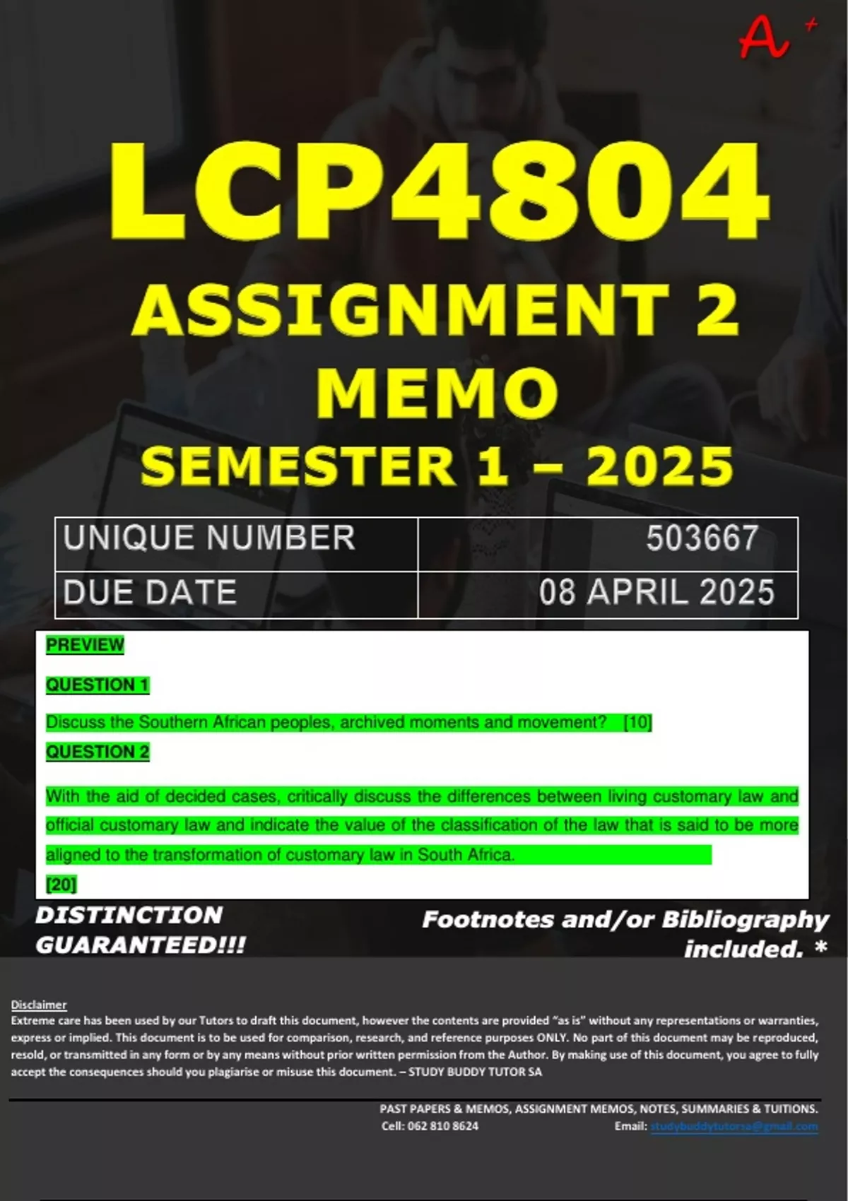 LCP4804 ASSIGNMENT 2 MEMO - SEMESTER 1 - 2025 - UNISA – DUE DATE: - 8 ...