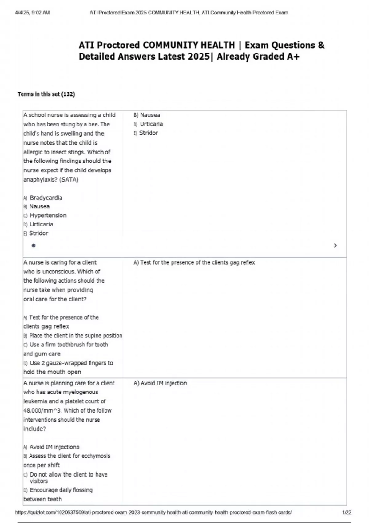 ATI Proctored COMMUNITY HEALTH | Exam Questions & Detailed Answers ...