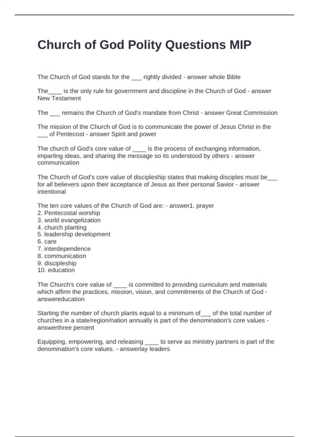 Church of God Polity Questions MIP -100% Accurate | 2025 - Church of ...