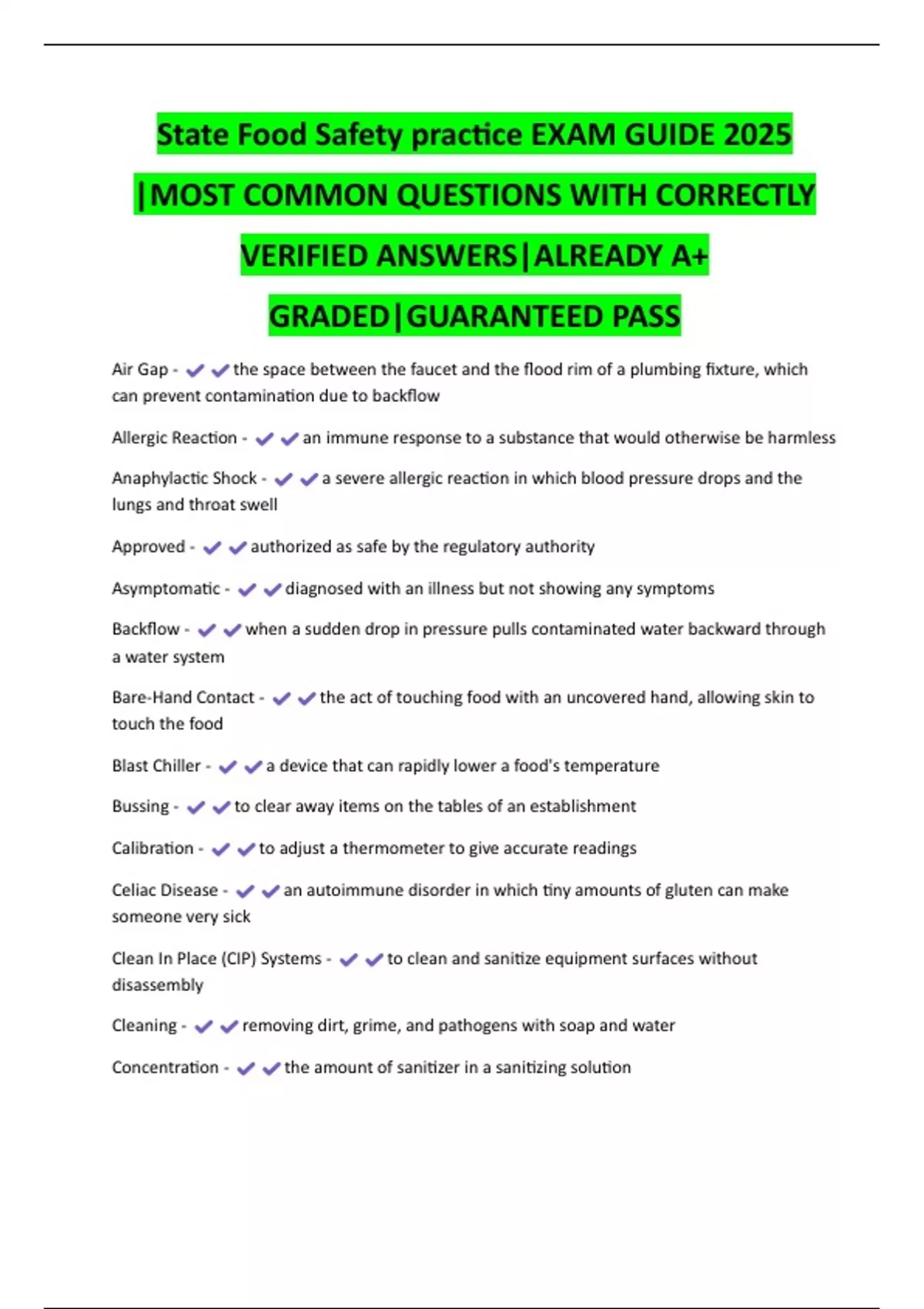 State Food Safety practice EXAM GUIDE 2025 |MOST COMMON QUESTIONS WITH ...