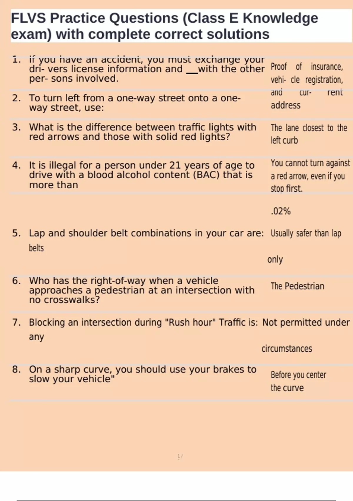 FLVS Practice Questions (Class E Knowledge exam) with complete correct ...