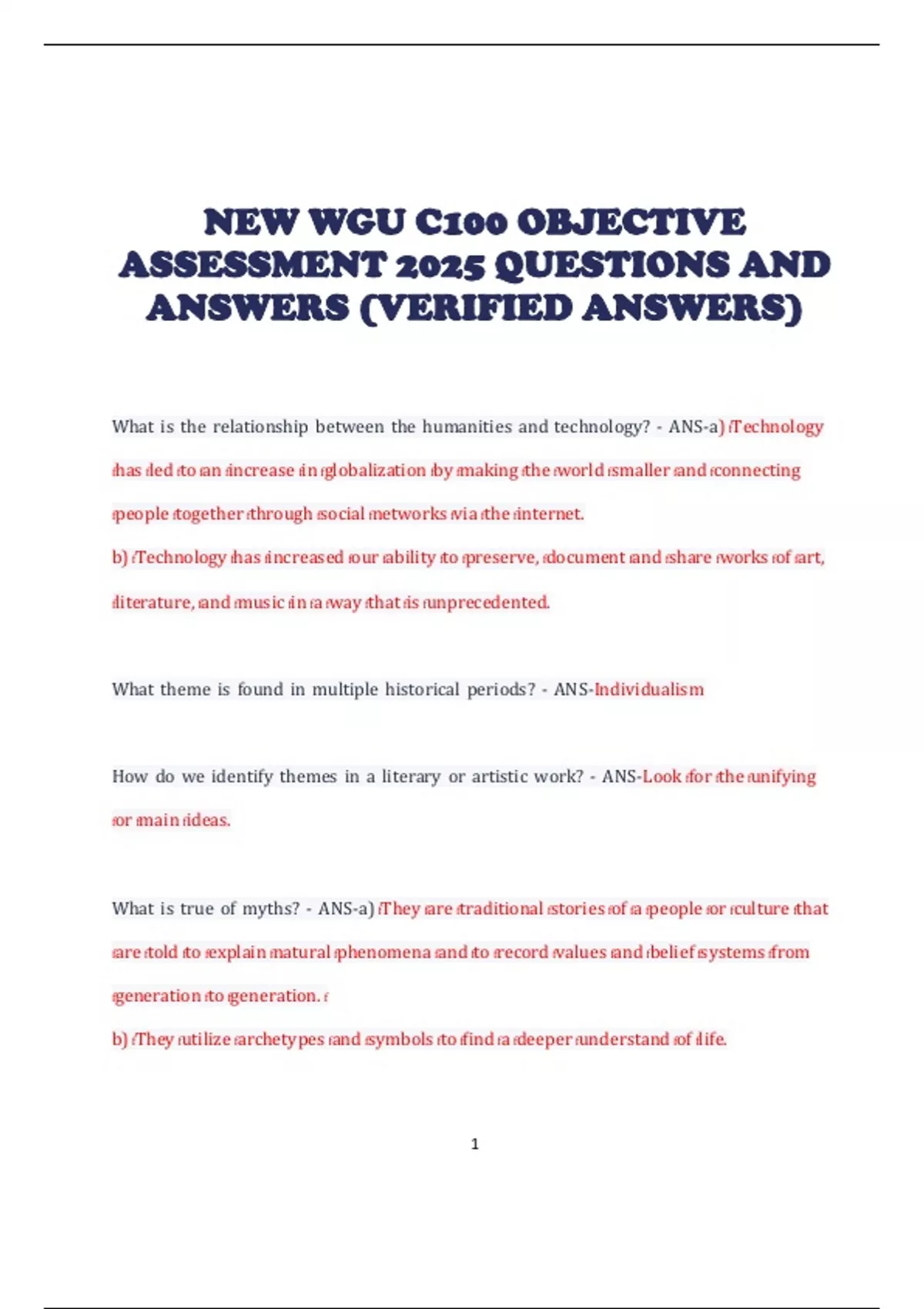 NEW WGU C100 OBJECTIVE ASSESSMENT 2025 QUESTIONS AND ANSWERS (VERIFIED ...