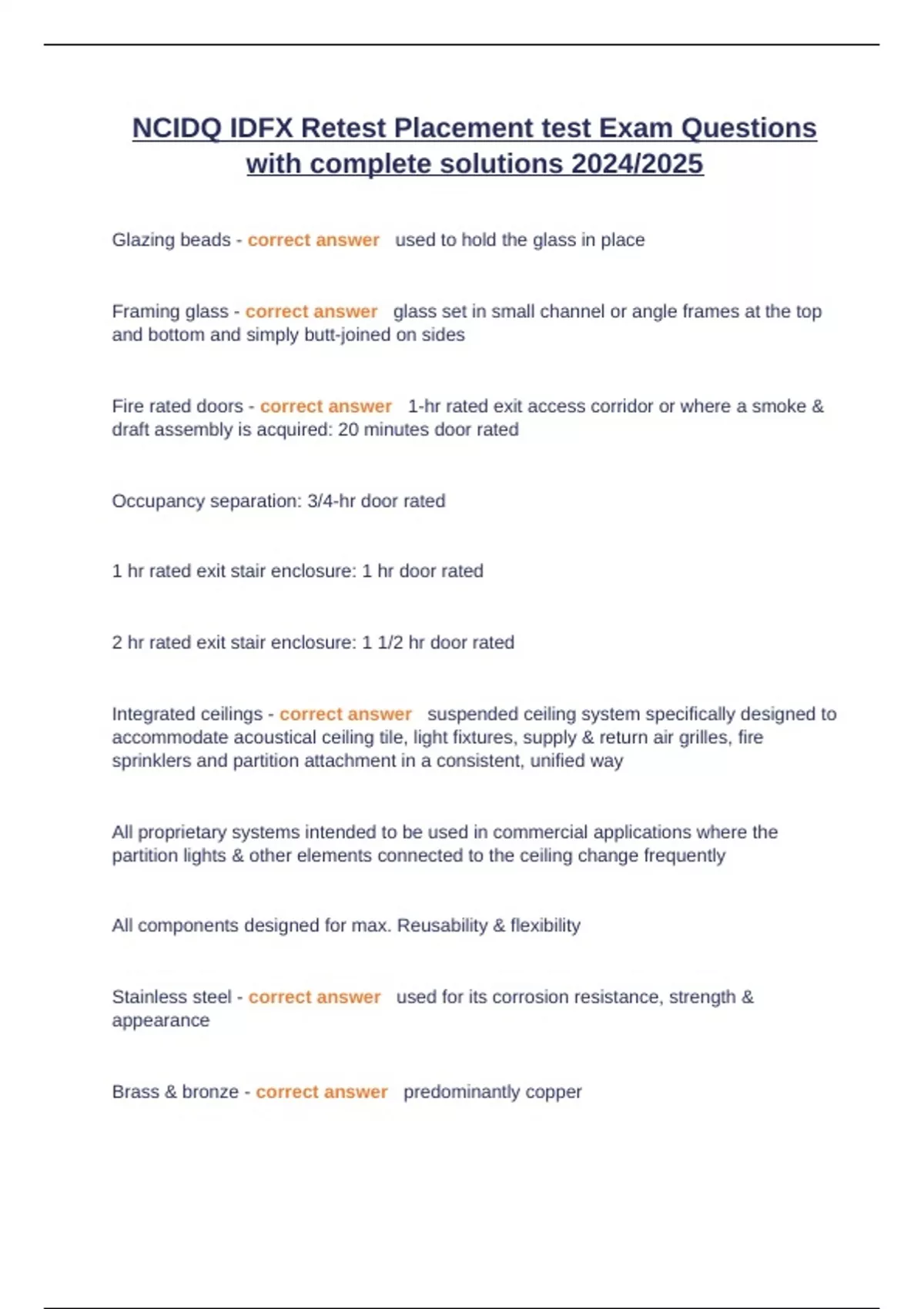 NCIDQ IDFX Retest Placement test Exam Questions with complete solutions ...