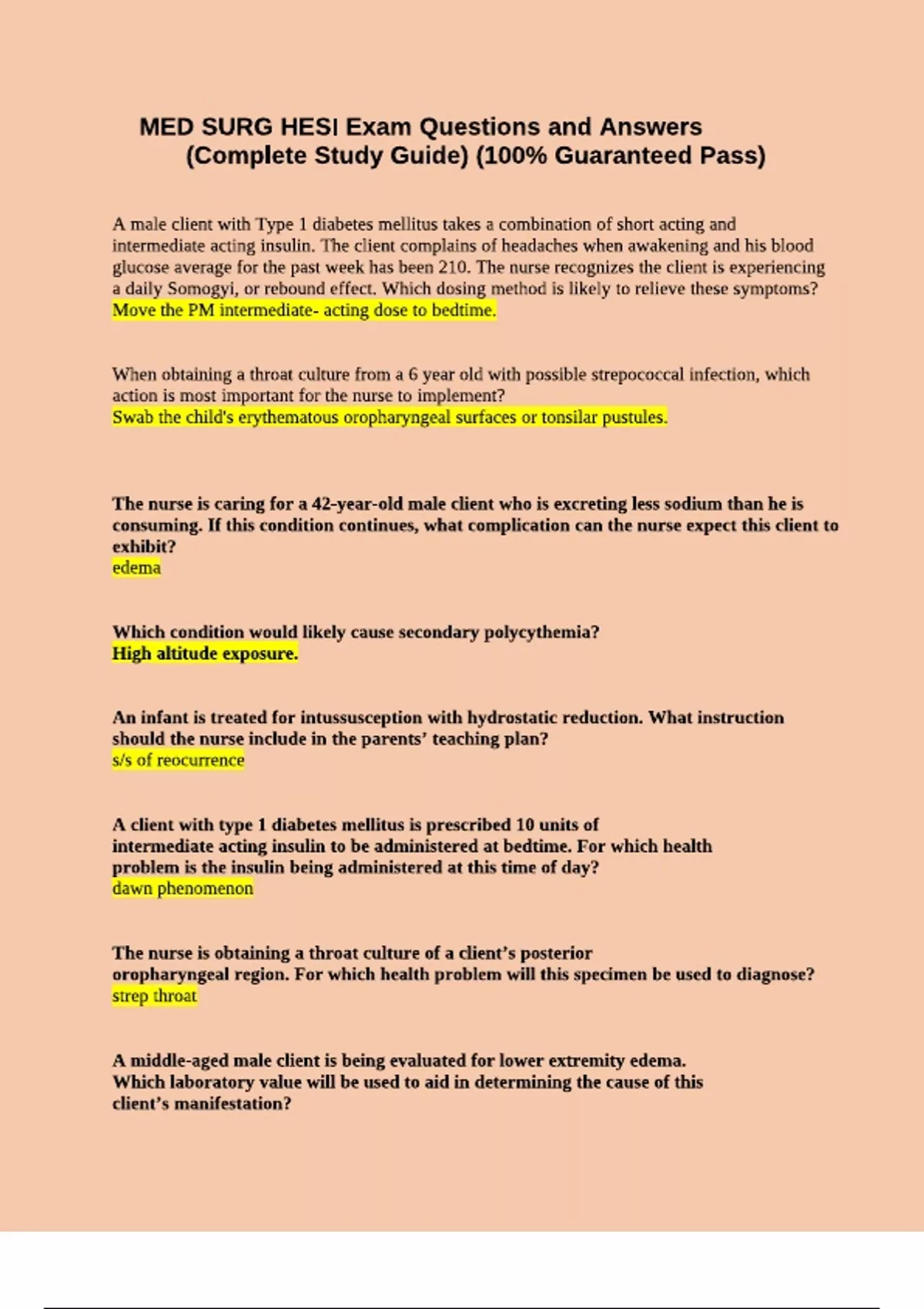 MED SURG HESI Exam Questions and Answers (Complete Study Guide) - MED ...