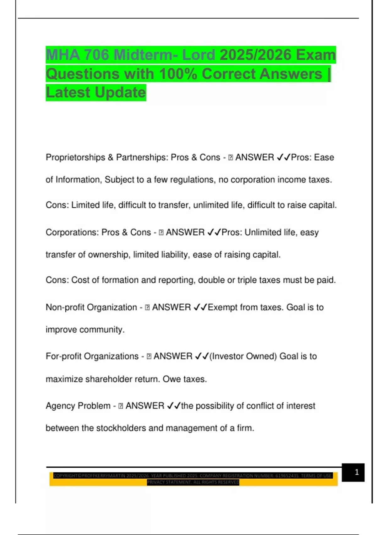 MHA 706 Midterm- Lord 2025/2026 Exam Questions with 100% Correct ...