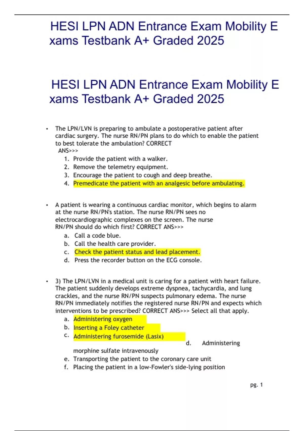 HESI LPN ADN Entrance Exam Mobility Exams Testbank A+ Graded 2025 ...