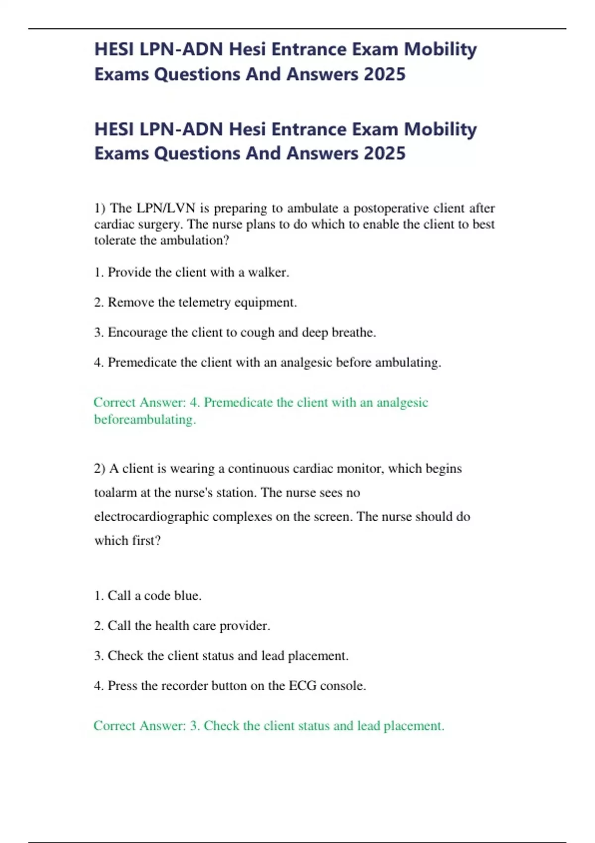 HESI LPN-ADN Hesi Entrance Exam Mobility Exams Questions And Answers ...