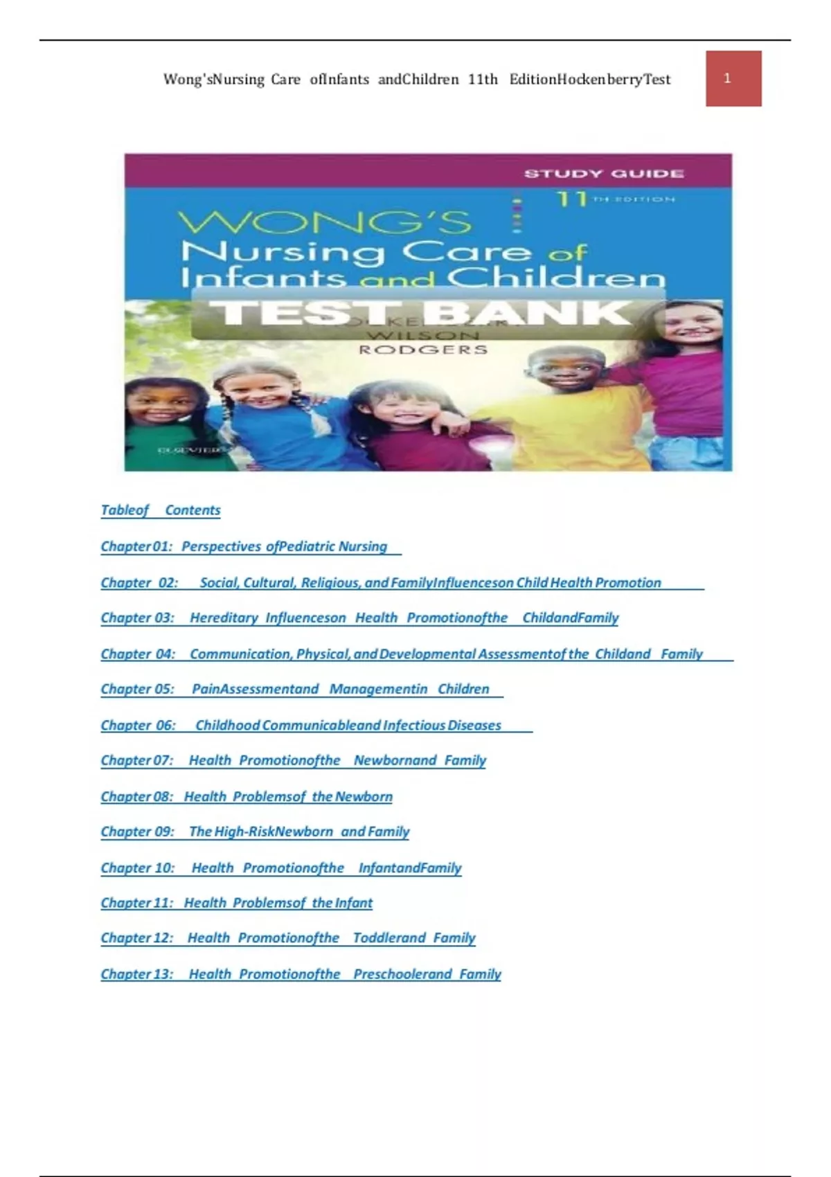 Summary Test bank for Wong's Nursing Care of Infants and Children 11th ...