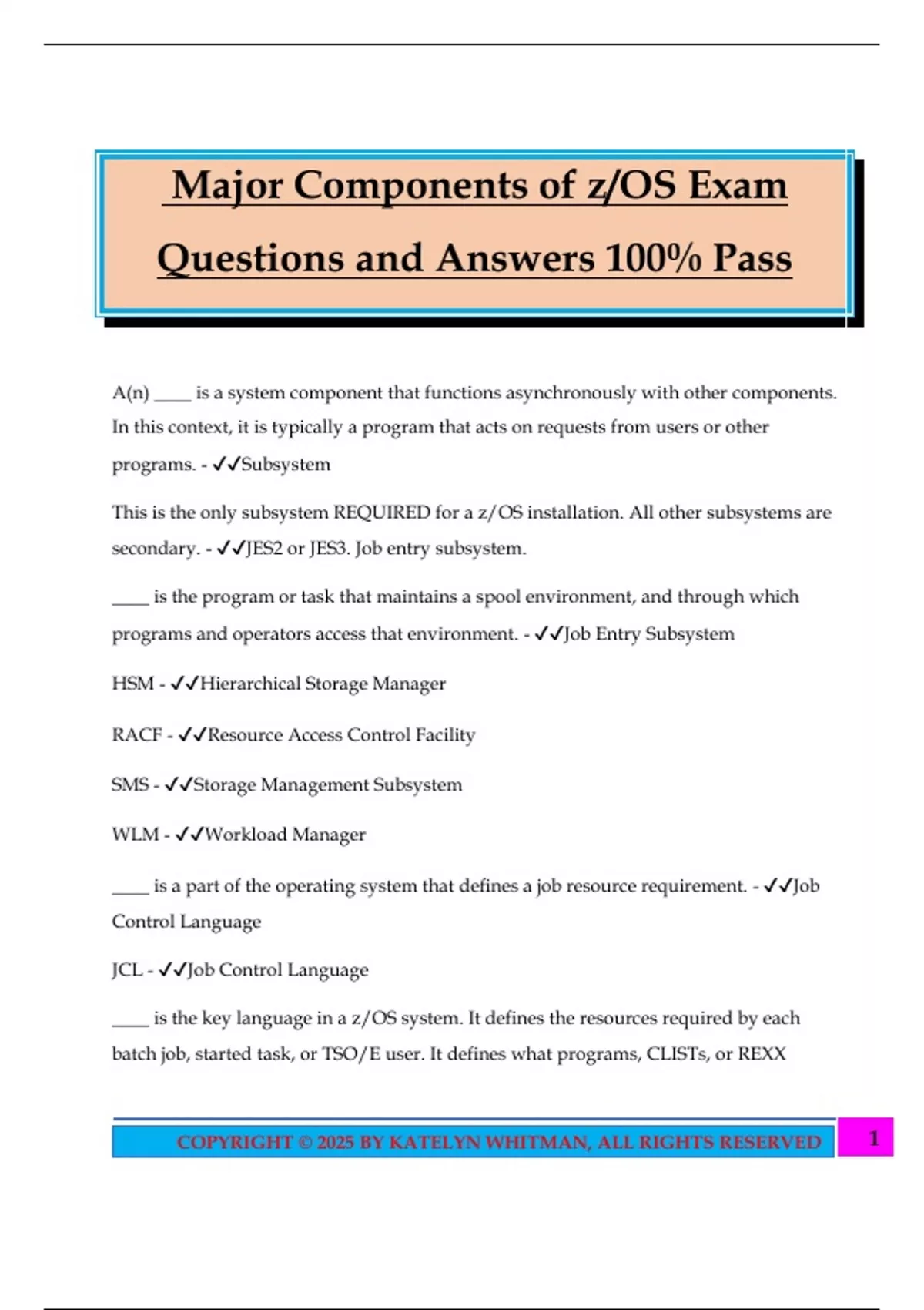 Major Components of z/OS Exam Questions and Answers 100% Pass - Z/OS ...